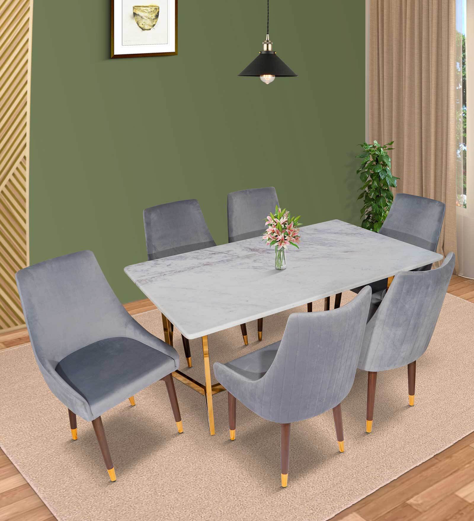 Buy Classic Mylo Marble 6 Seater Dining Set in Glossy Gold Finish at 19 ...