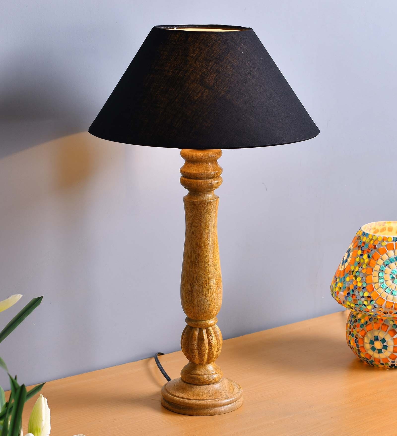 Buy Classic Victorian Natural Wood Table Lamp With Khadi Shade at 72% ...