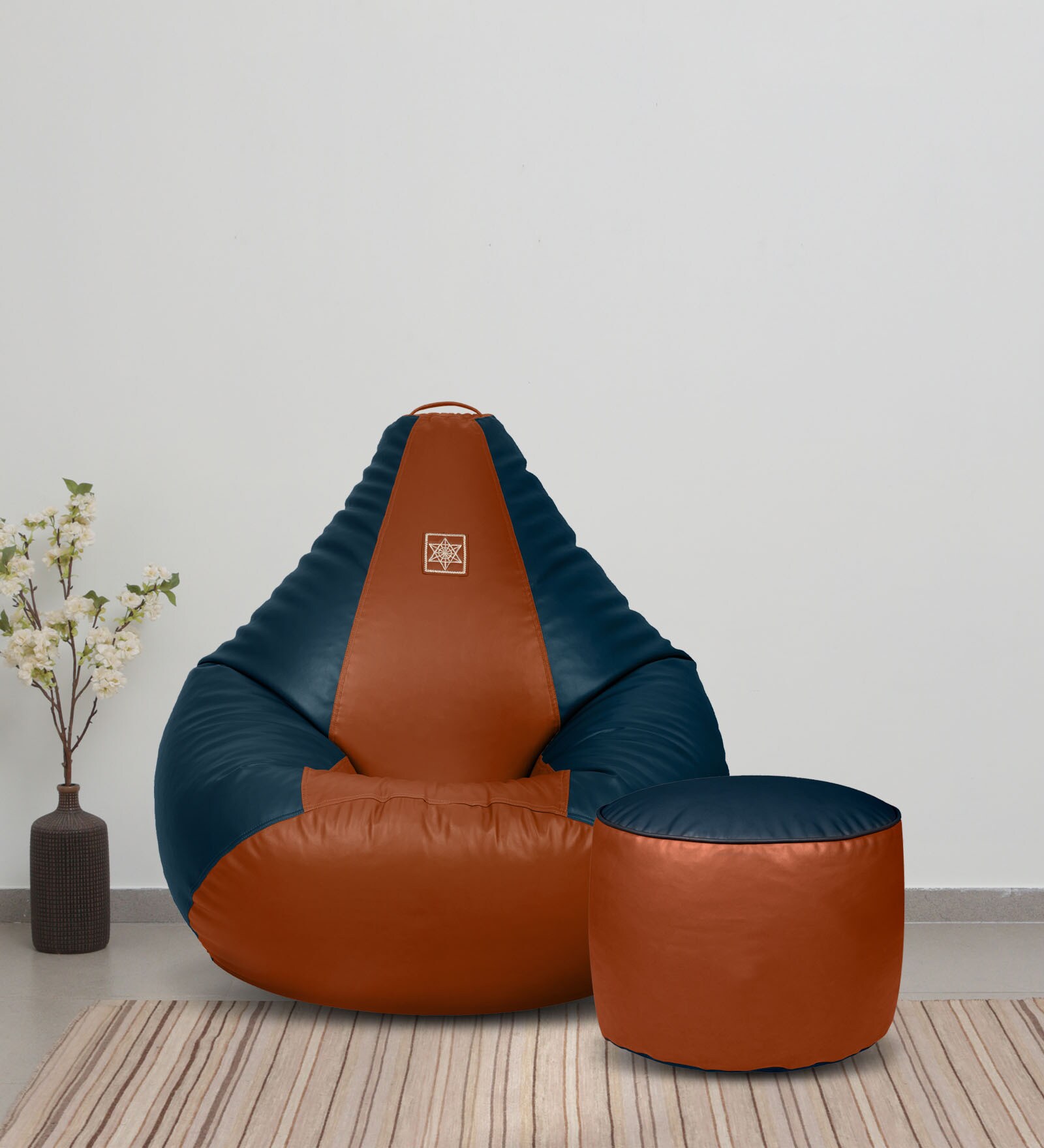 Buy Classic XL Leatherette Bean Bag with Beans in Blue & Tan Colour with Pouffe at 4% OFF by ...