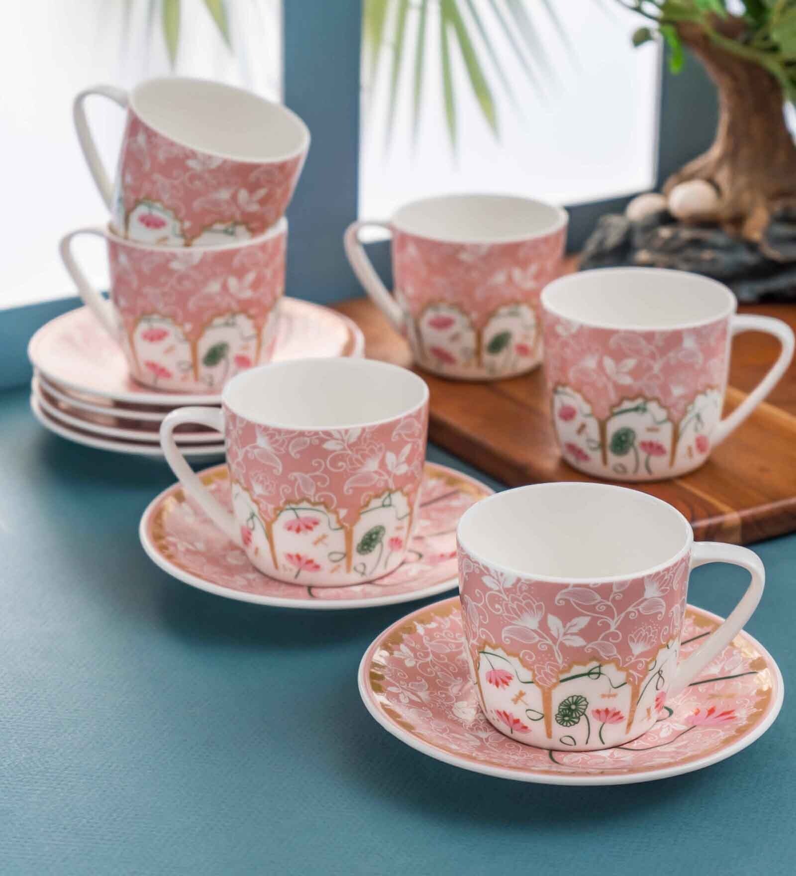 Buy Clay Craft Fine Ceramic Cheers Super Cup & Saucer Set of 12 (6 Cups ...