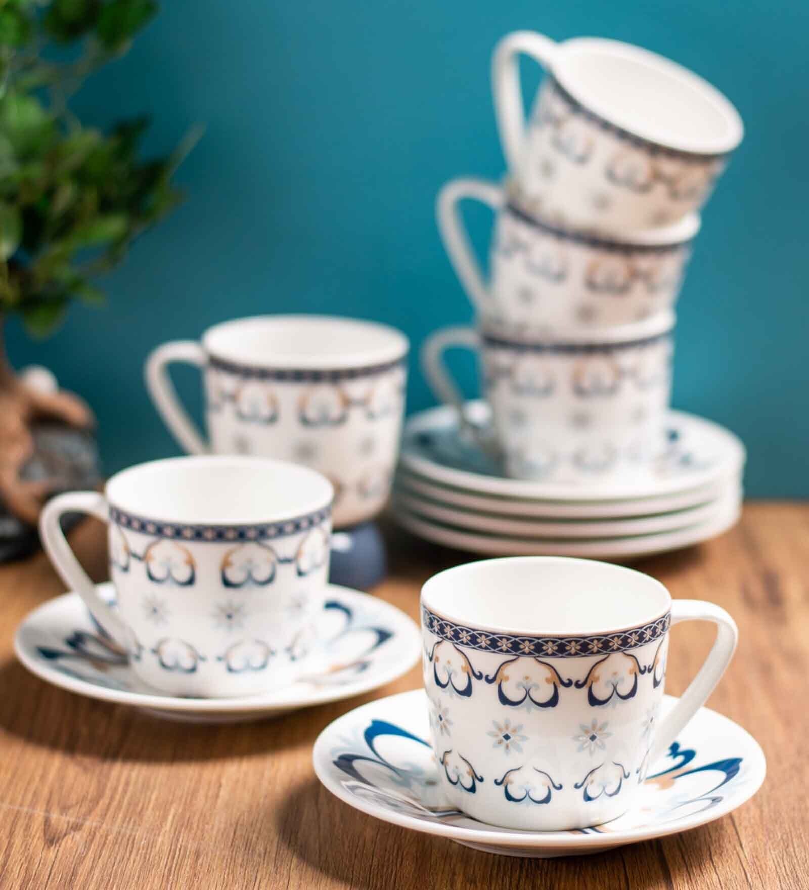 Buy Clay Craft Fine Ceramic Cheers Super Cup & Saucer Set of 12 (6 Cups ...
