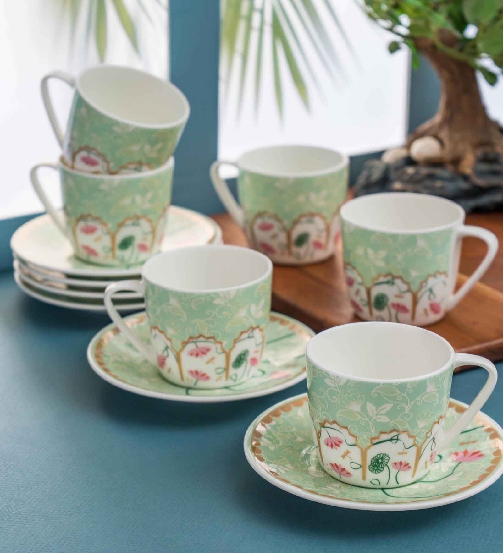 Buy Clay Craft Fine Ceramic Cheers Super Cup & Saucer Set of 12 (6 Cups ...