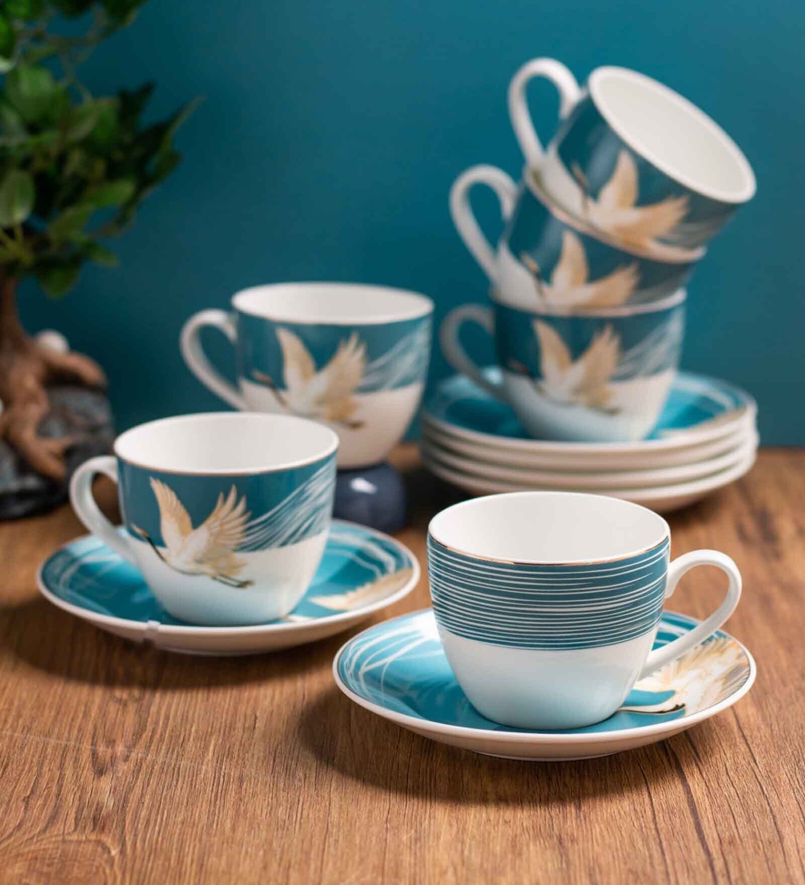 Buy Clay Craft Fine Ceramic Cream Midas Cup & Saucer Set of 12 (6 Cups ...