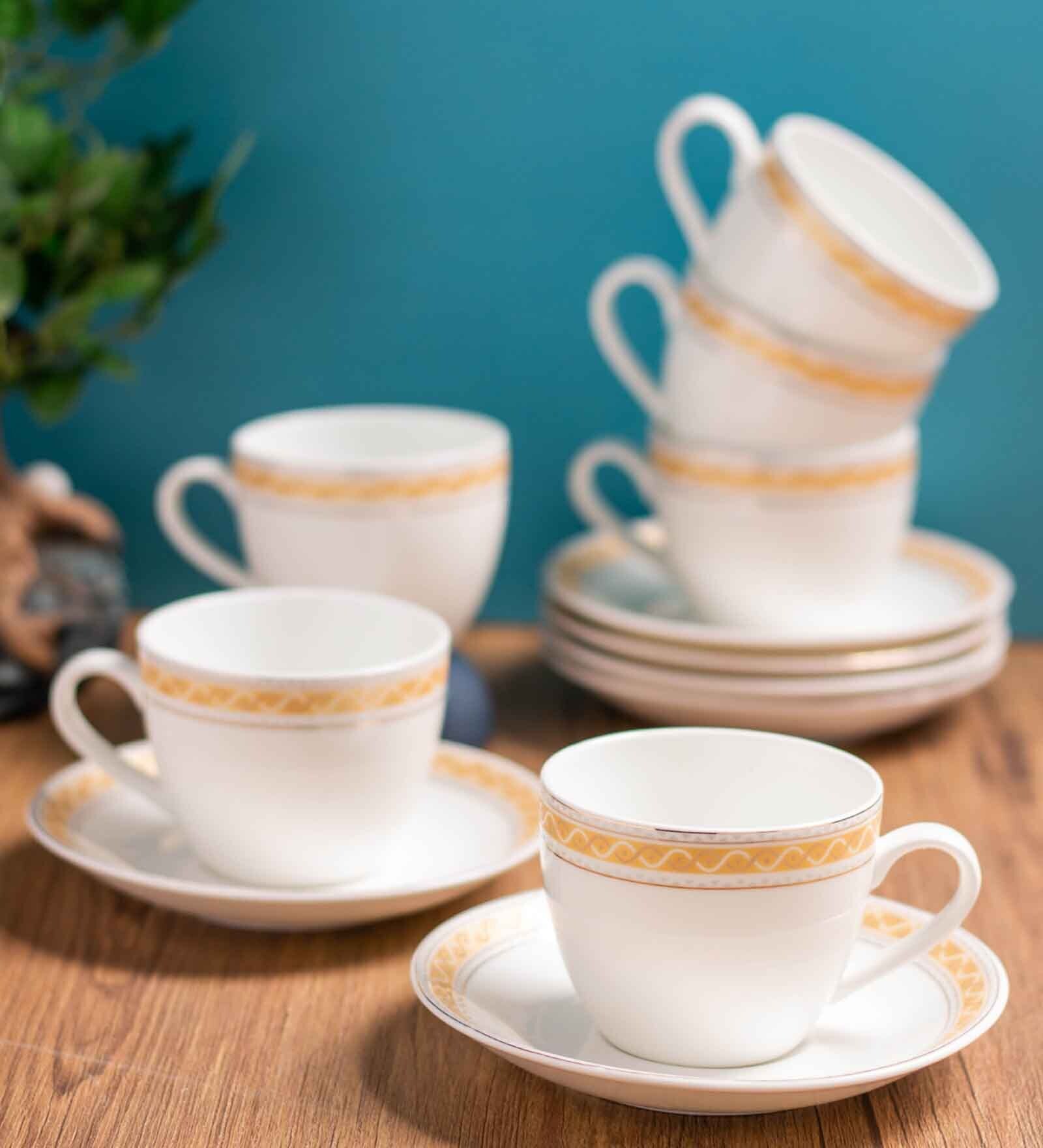 Buy Clay Craft Fine Ceramic Cream Regal Cup & Saucer Set of 12 (6 Cups ...