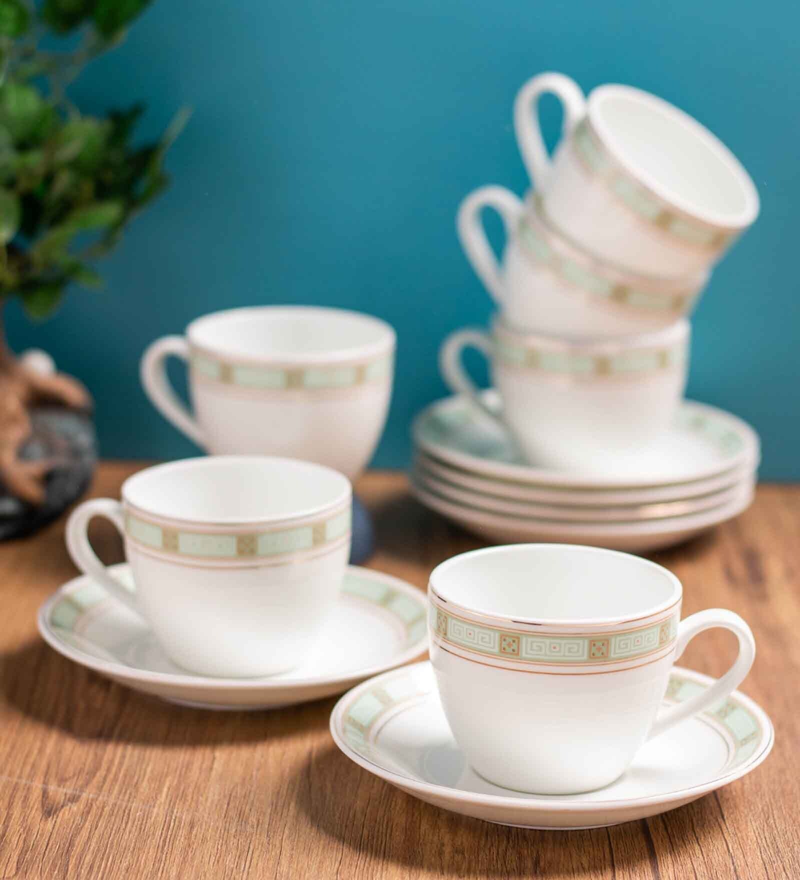 Buy Clay Craft Fine Ceramic Cream Regal Cup & Saucer Set of 12 (6 Cups ...