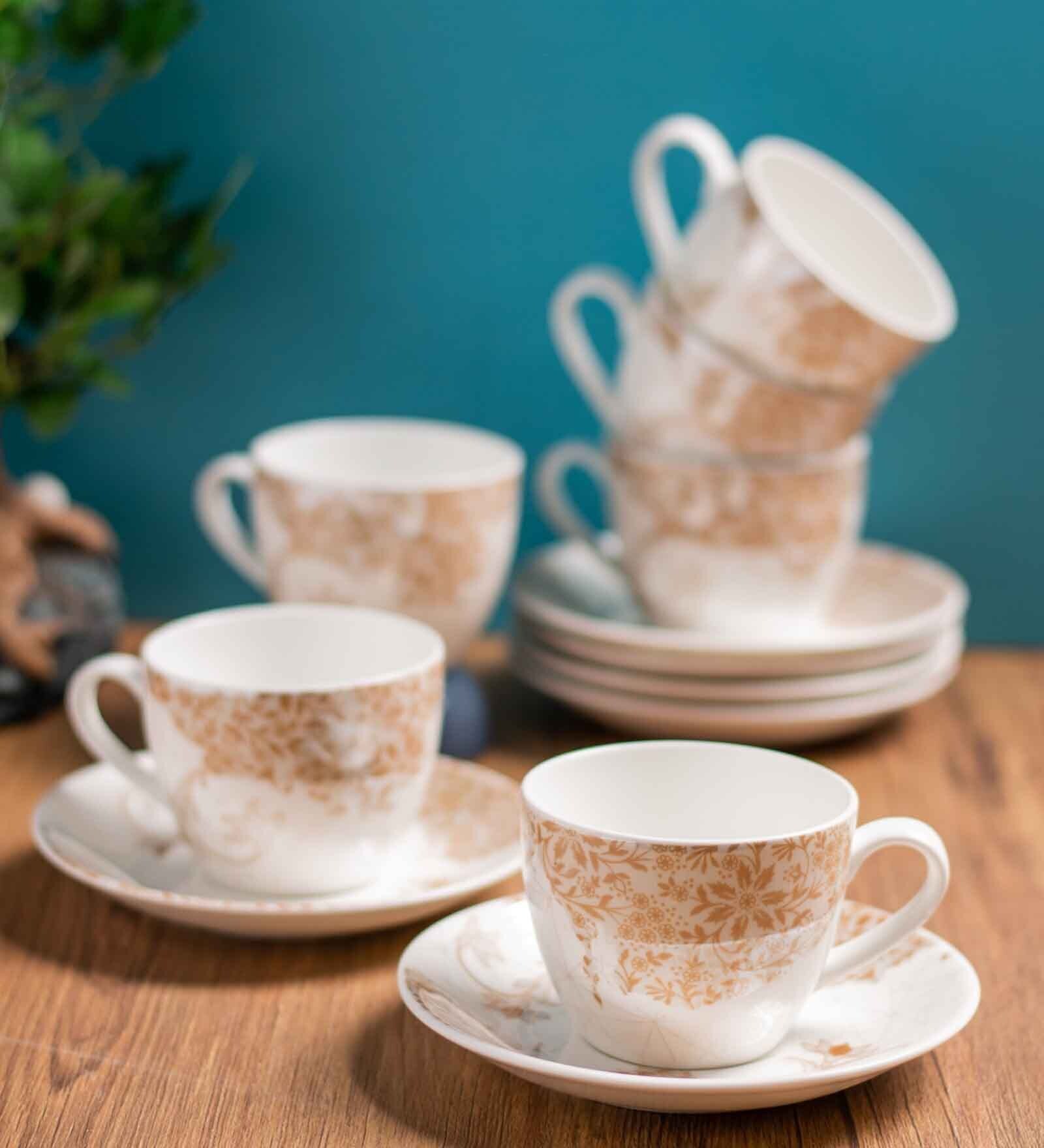 Buy Clay Craft Fine Ceramic Cream Super Cup & Saucer Set of 12 (6 Cups ...