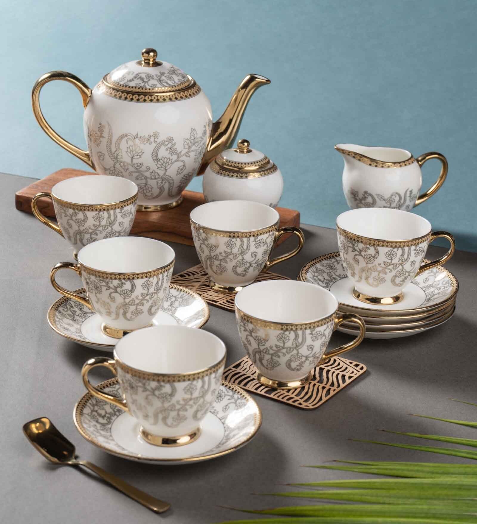 Buy Clay Craft Fine Ceramic King Tea Set Of 15( 6 Cup, 6 Saucer, 1 Milk ...