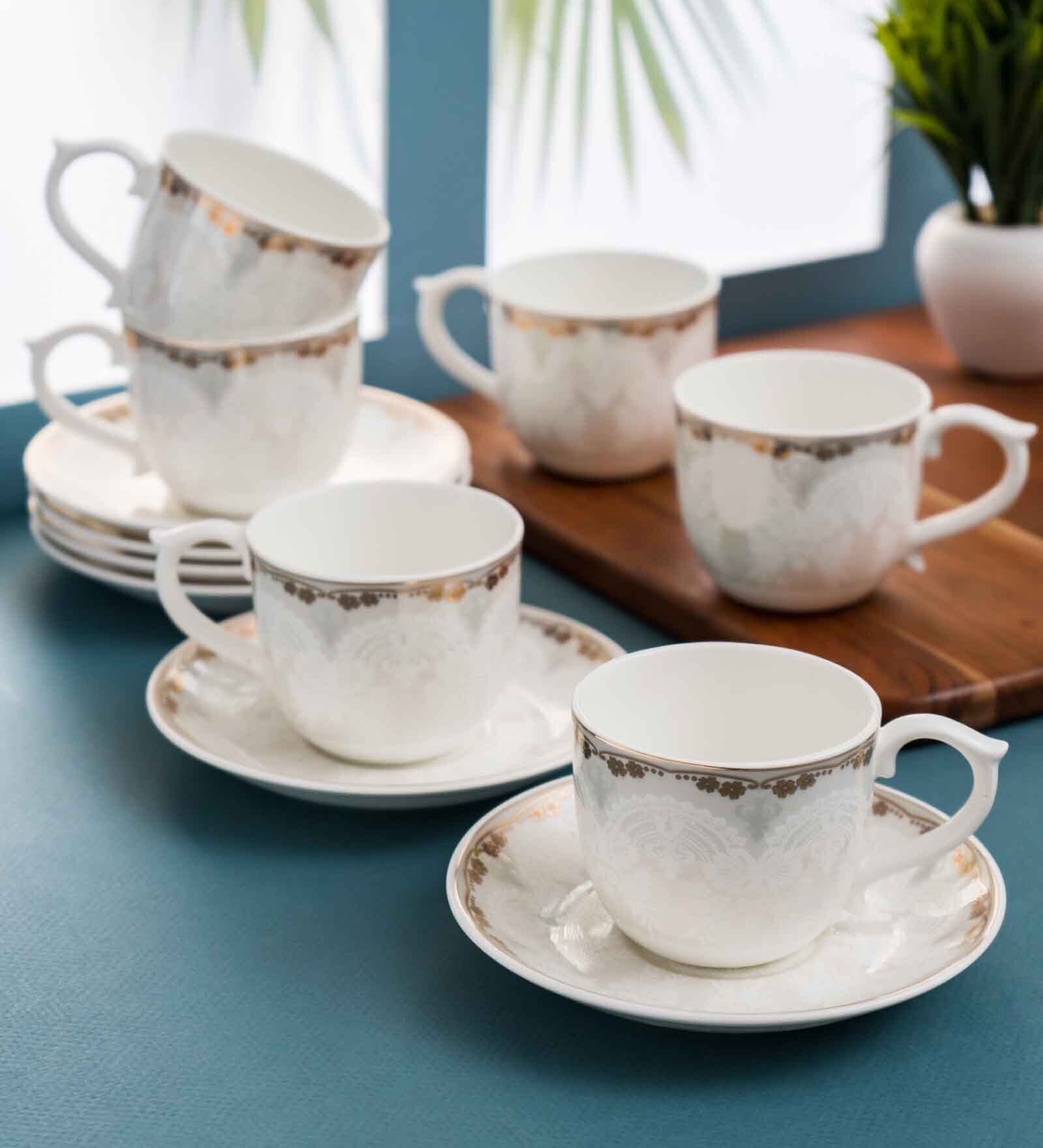 Buy Clay Craft Fine Ceramic Maharani Noir Cup & Saucer Set of 12 (6 ...