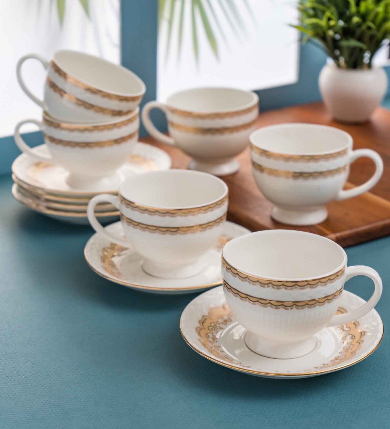 Buy Clay Craft Fine Ceramic Snow Impression Cup & Saucer Set of 12 (6 ...
