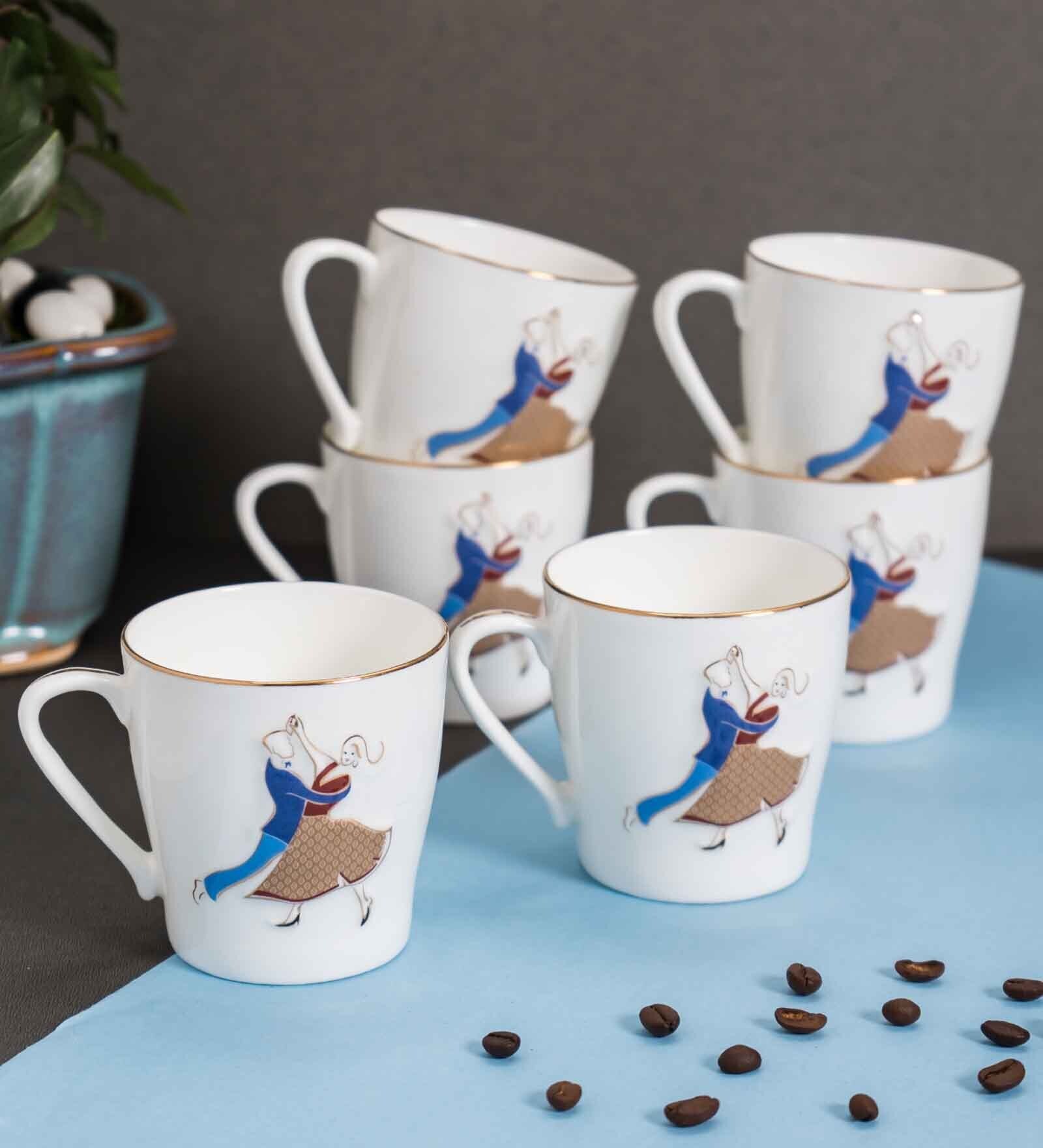 Buy Clay Craft Fine Ceramic Swirl Tea/Coffee Cup Set Of 6 - 200 ml each ...