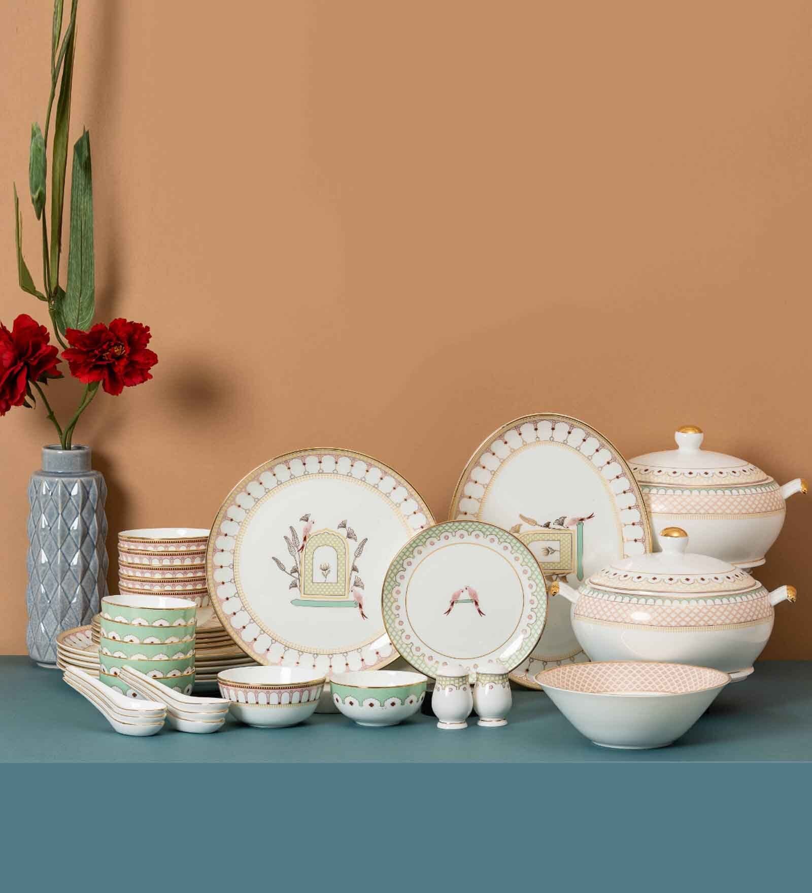 Buy Clay Craft Fine Ceramic Urmi Royal Dinner Set (Set Of 38) (RV904 ...