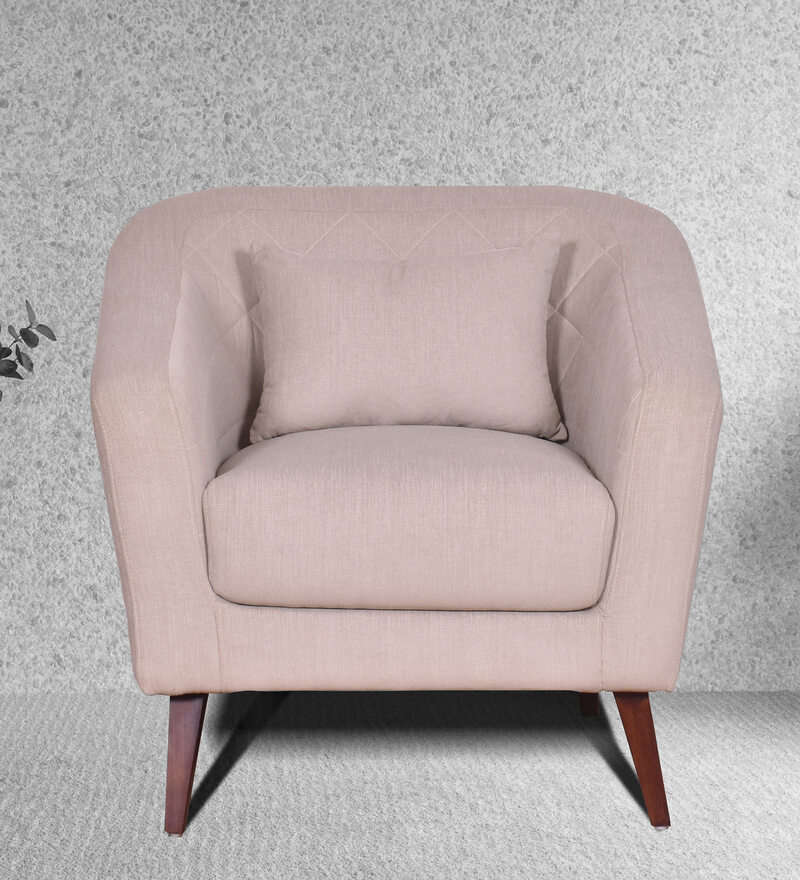 Buy Claro Fabric 1 Seater Sofa in Beige Colour Online - Mid-Century ...