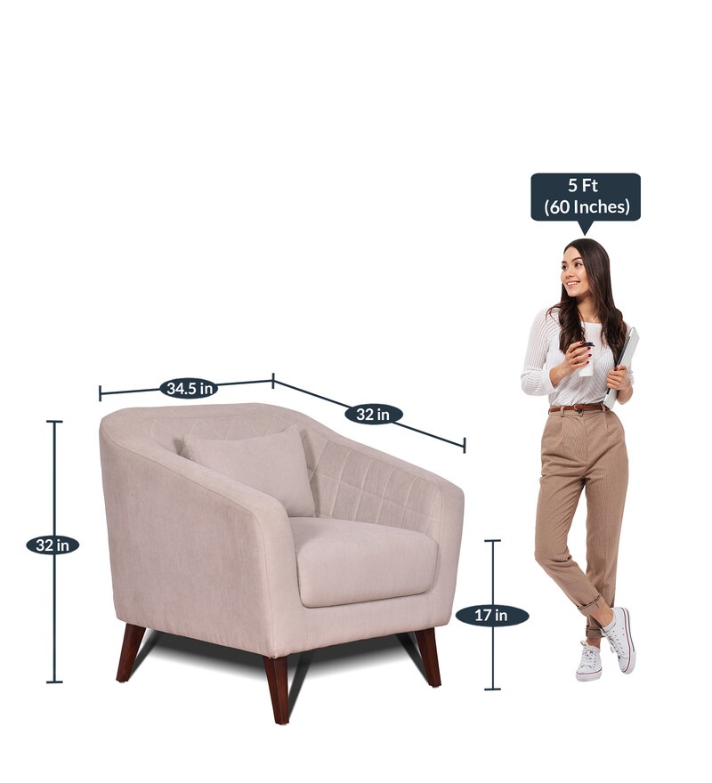 Buy Claro Fabric 1 Seater Sofa in Beige Colour Online - Mid-Century ...