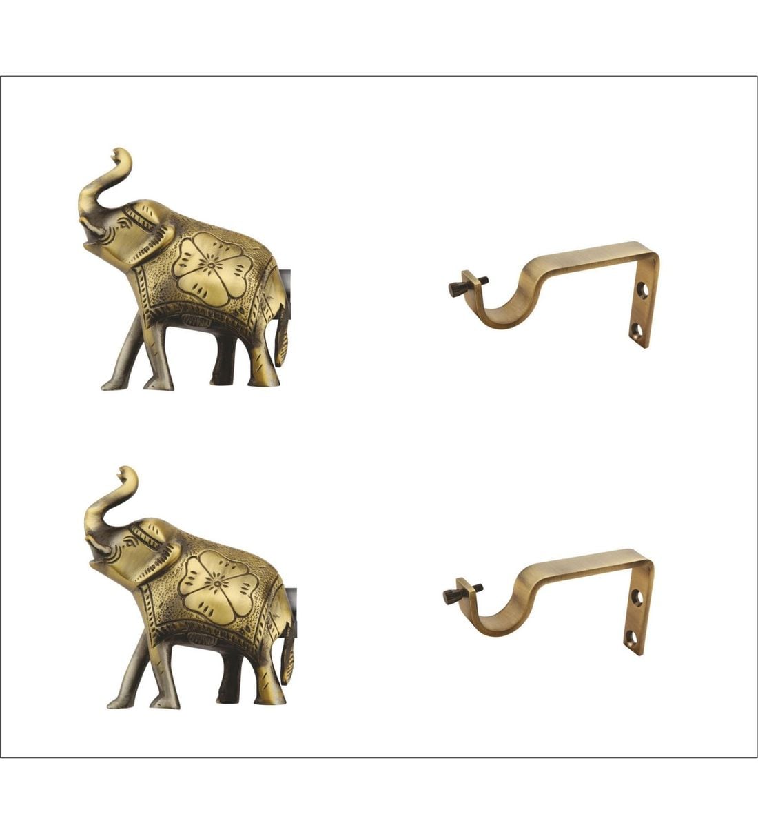 Buy CME Brown Brass Elephant Motif Curtain Rod Set - Set of 4 Online ...