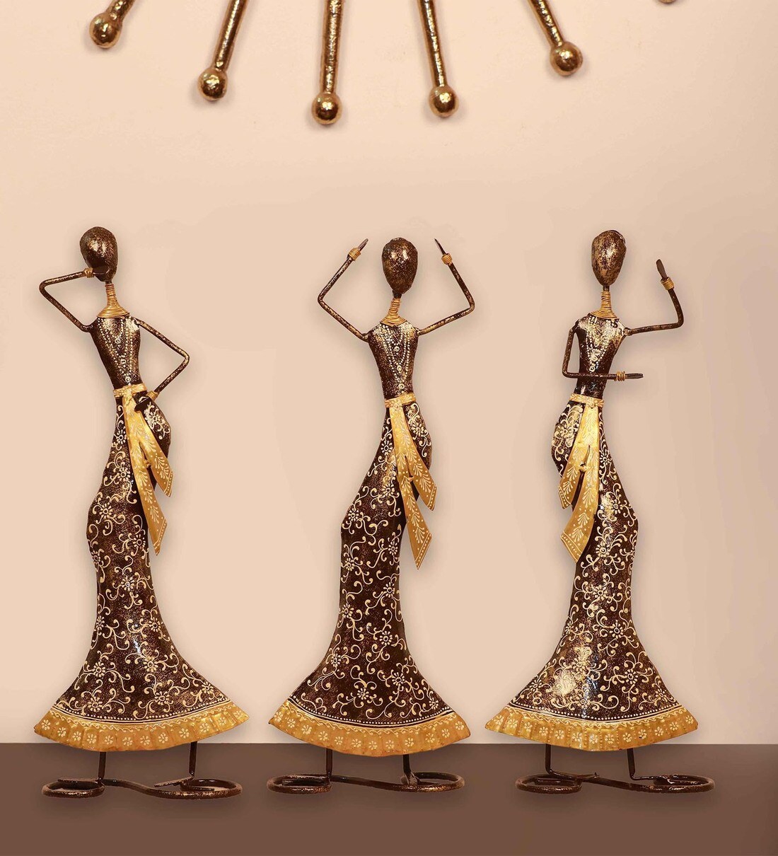 Buy Multicolour Metal Dancing Lady Set Figurine Set of 3 by Cocovey at ...
