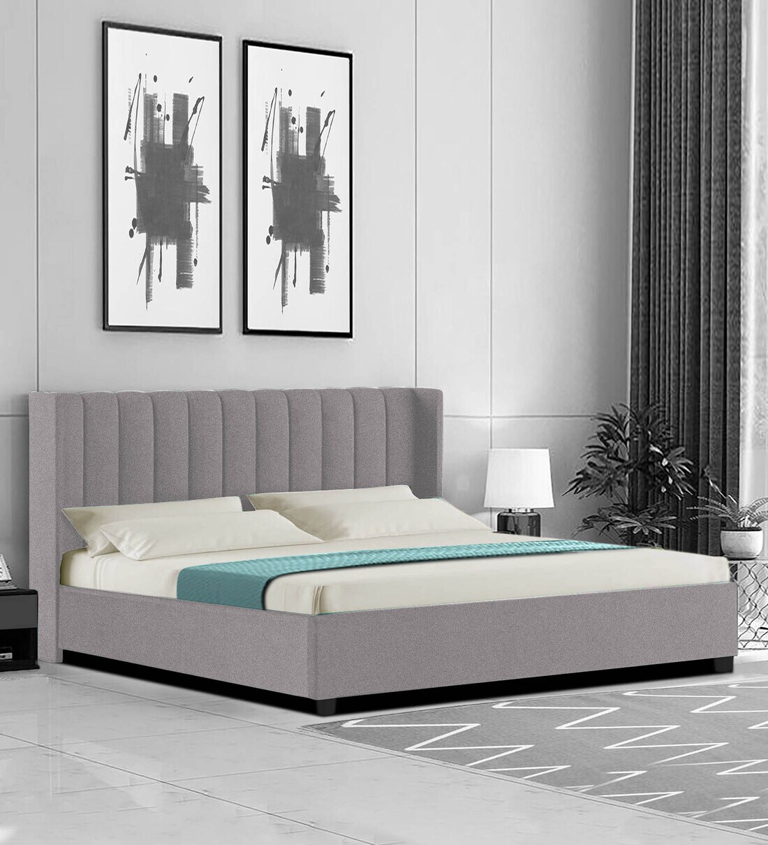 Buy Colina Velvet Upholstered Queen Size Bed in Concrete Grey Colour by ...