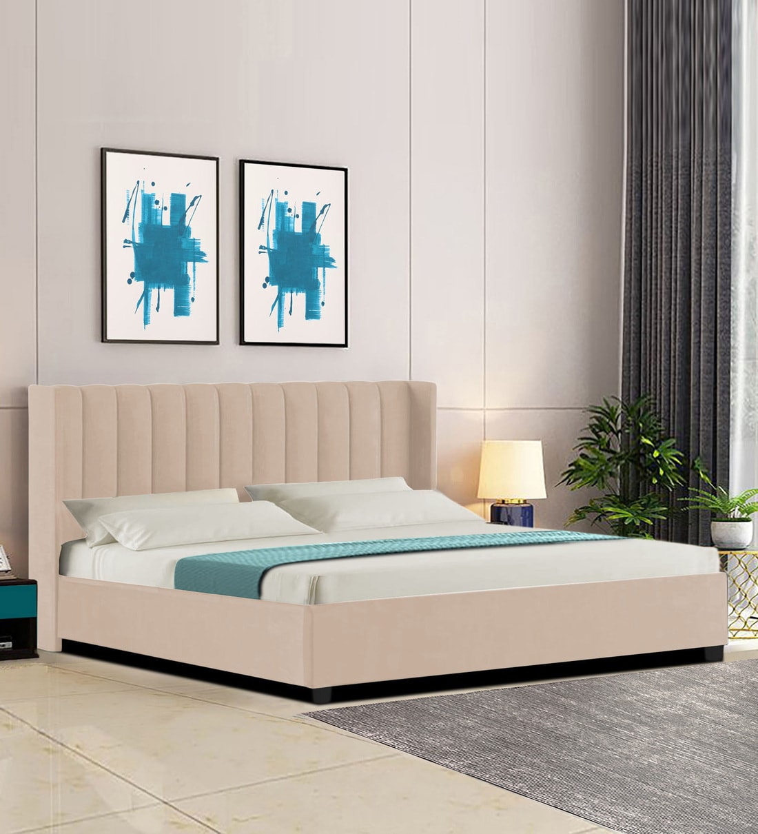 Buy Colina Velvet Upholstered King Size Bed In Camel Beige Colour at 54 ...