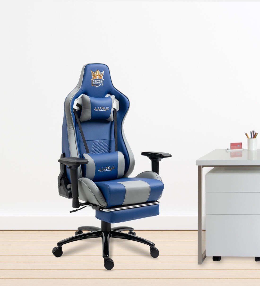 Buy Colossus Leatherette Gaming Chair in Blue & Grey Colour at 46% OFF ...