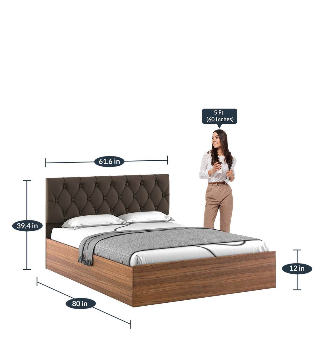 Buy Comet Queen Size Bed in Exotic Teak Finish with Hydraulic Storage ...