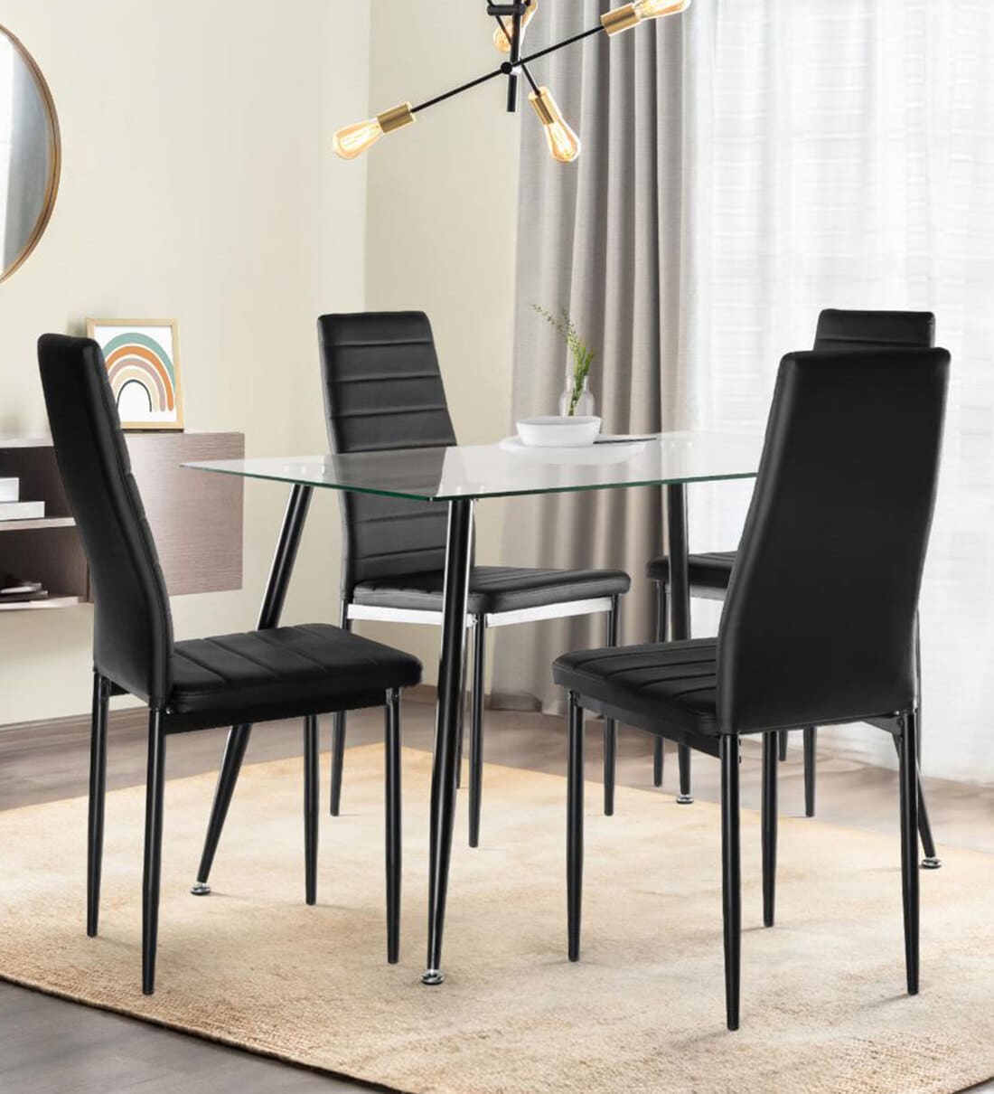 Buy Comino Glass Top 4 Seater Dining Set In Black Colour at 26% OFF by ...