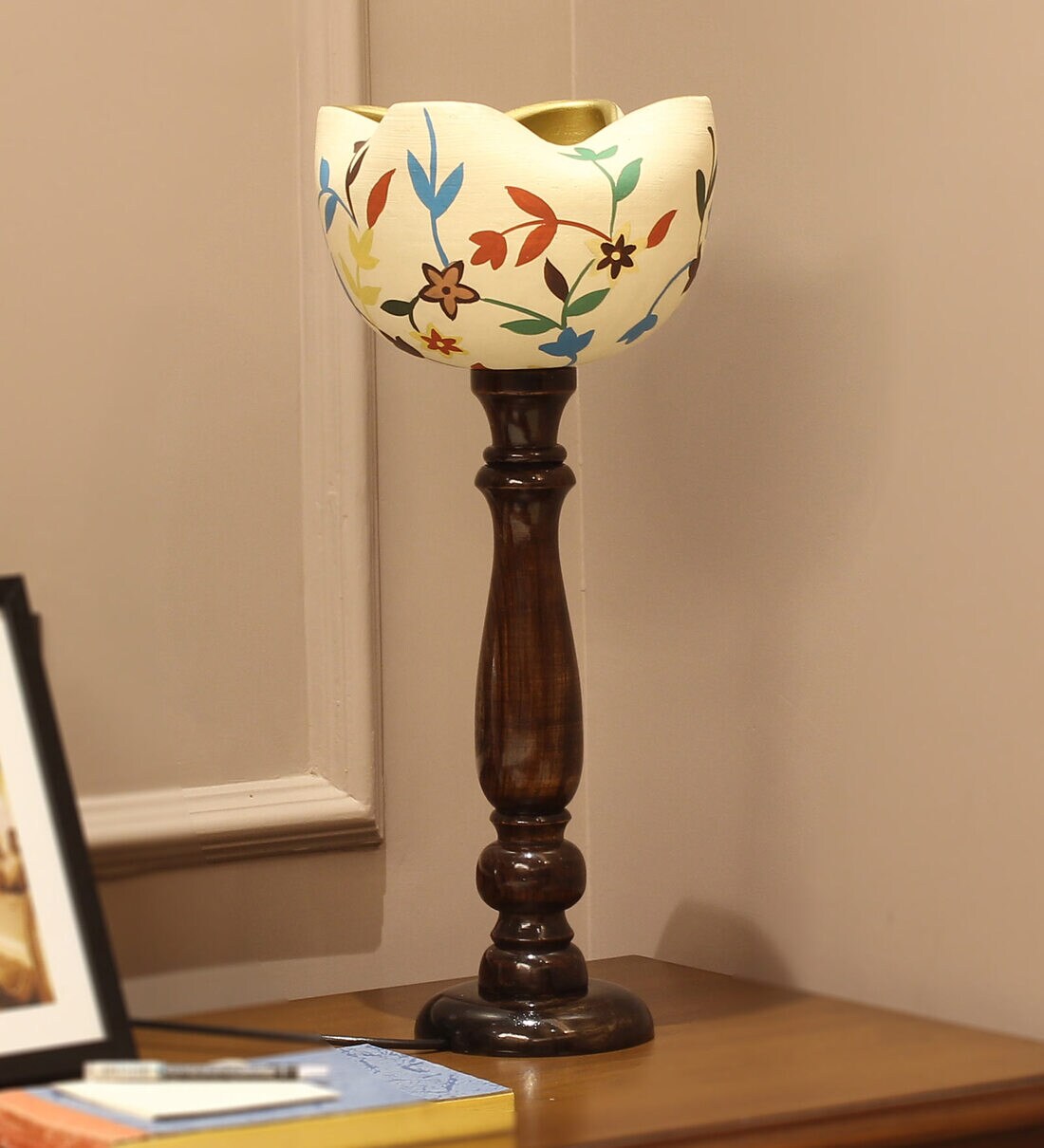 Buy Contemporary Flower Mashal Multicolor Wood Table Lamp By Radhika ...