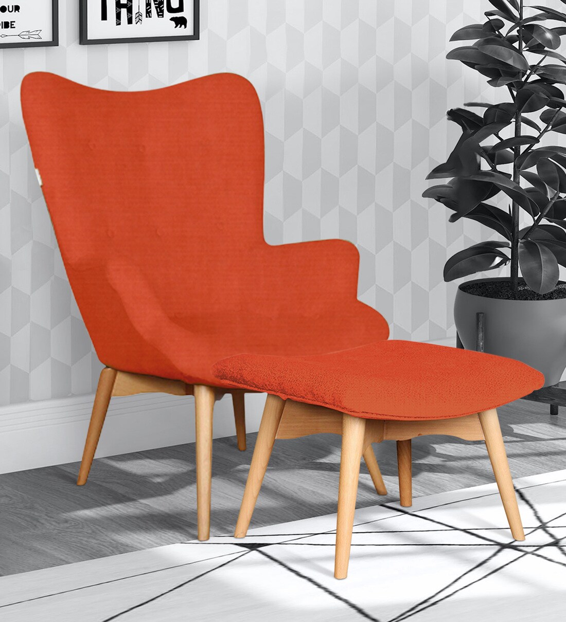 Buy Contour Lounge Chair With Footstool In Rust Colour at 30% OFF by ...