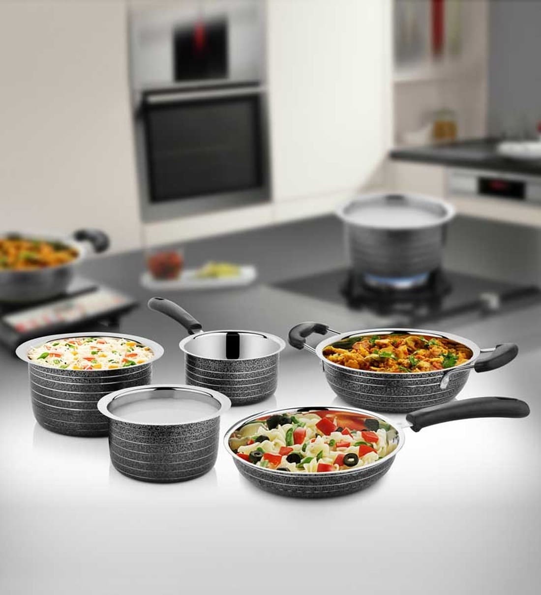Buy Heavy Black Stainless Steel Cookware Set 5 Pcs by Cookaid Elite at ...