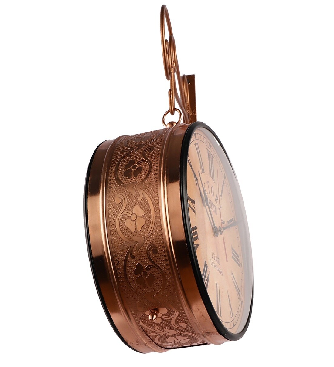 Buy Copper Metallic Carving Station Clock By Exim Decor Online ...