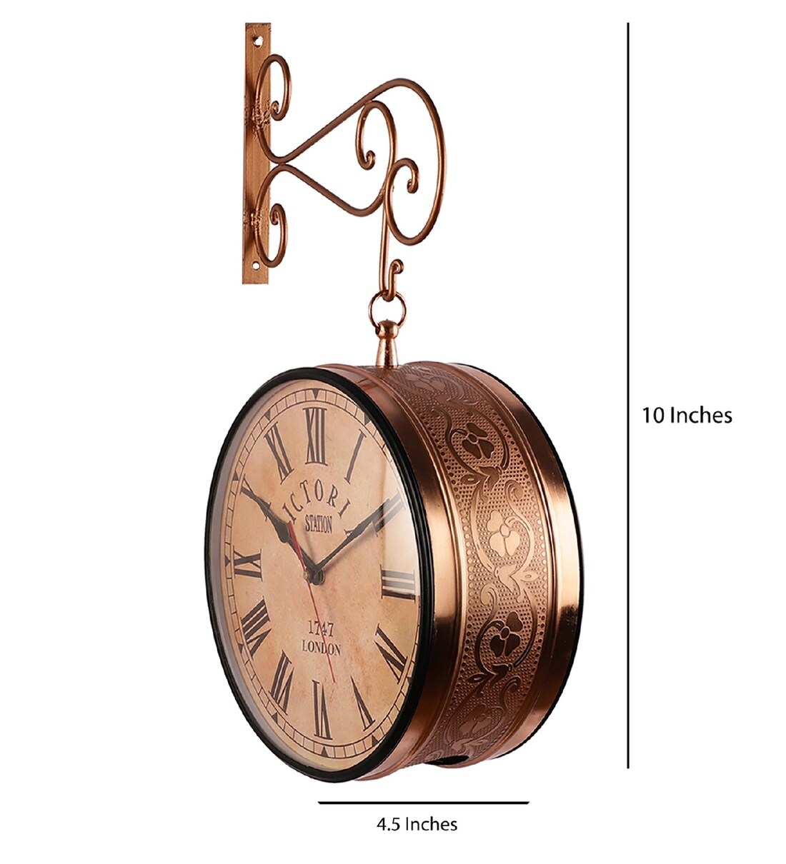 Buy Copper Metallic Carving Station Clock By Exim Decor Online ...