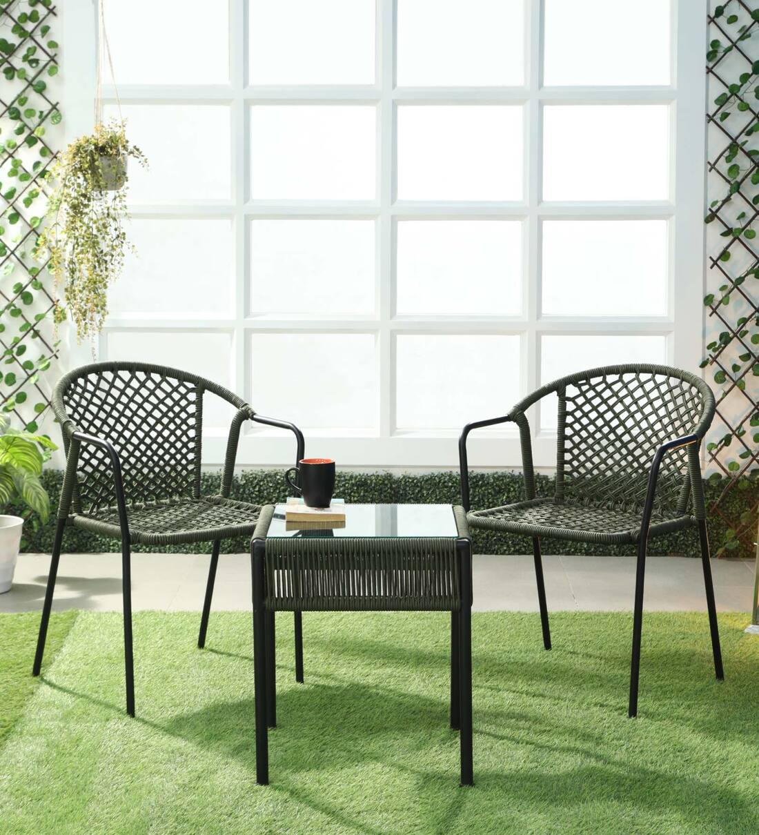 Buy Coral Quad Metal Table and Chair Set in Green & Black Finish with 2 Chairs at 8% OFF by ...