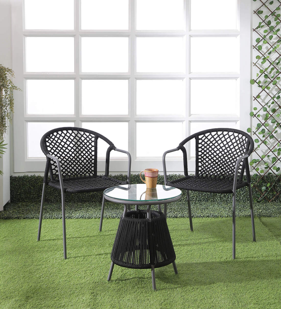Buy Coral Steel & Braided Rope Table And Chair Sets In Black Grey ...