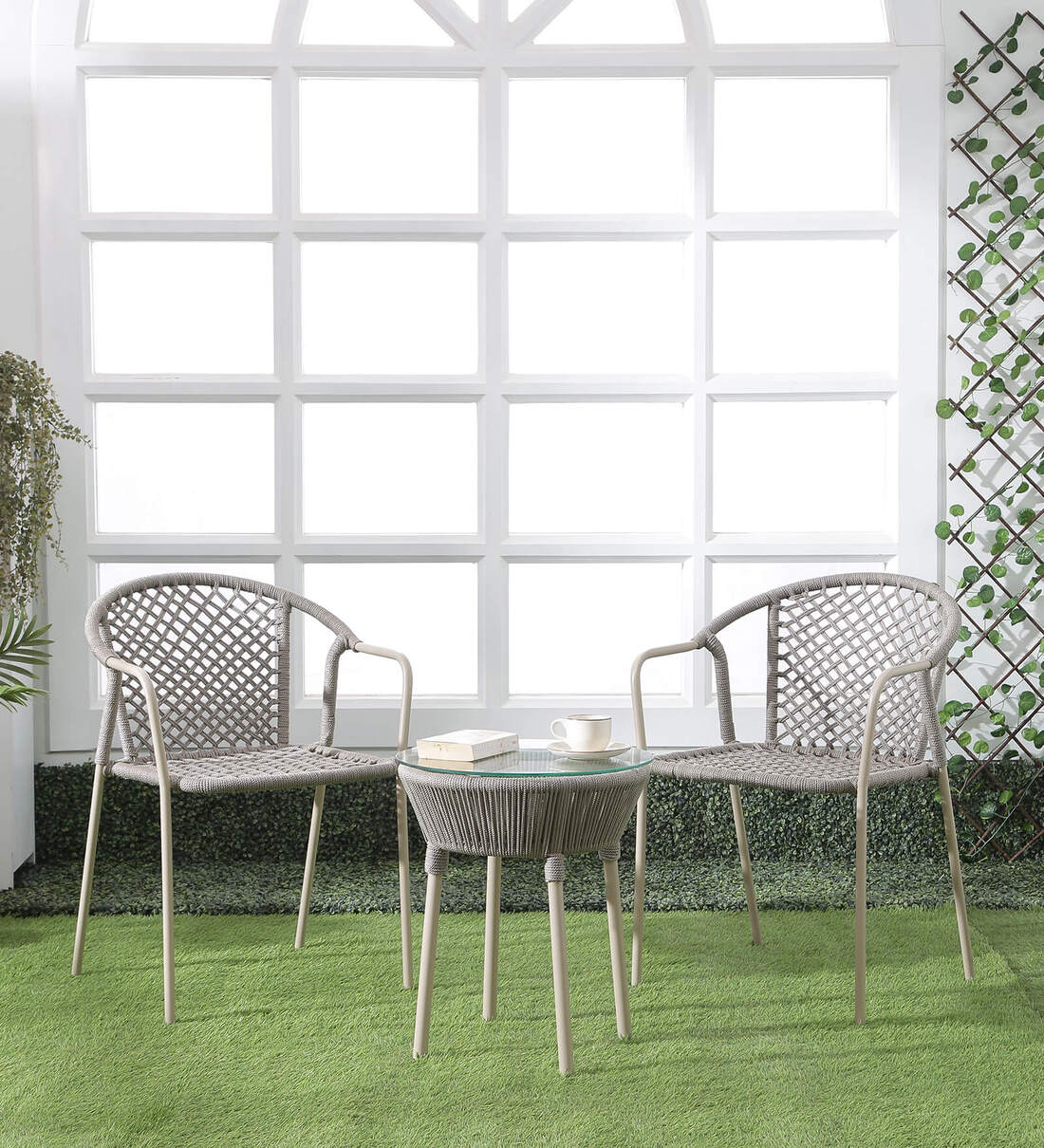 Buy Coral Steel & Braided Rope Table And Chair Sets In Cream Finish at ...