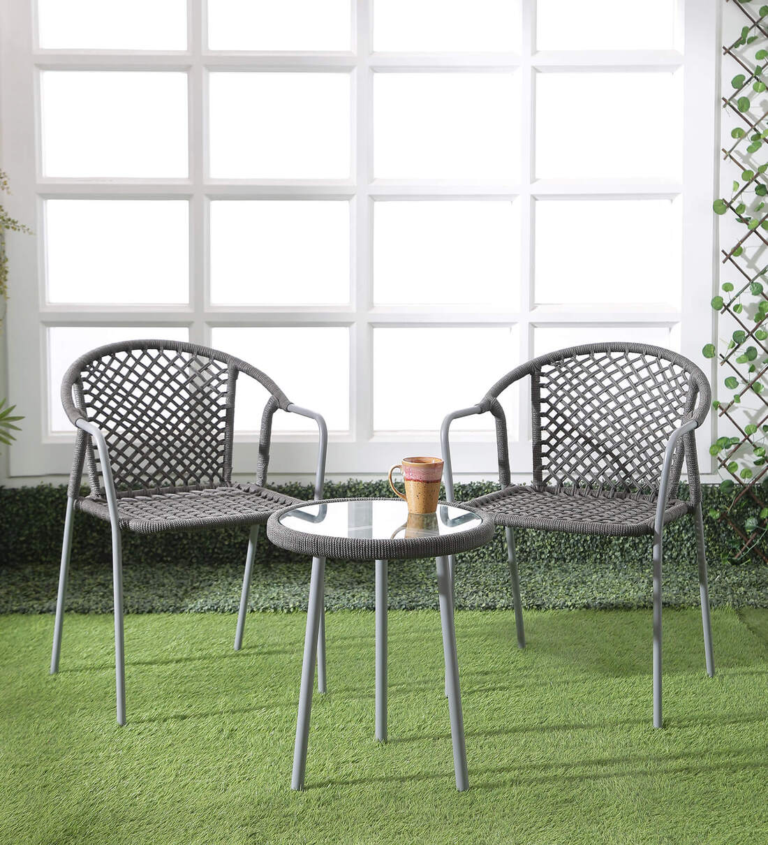 Buy Coral Steel & Braided Rope Table And Chair Sets In Grey Finish at ...