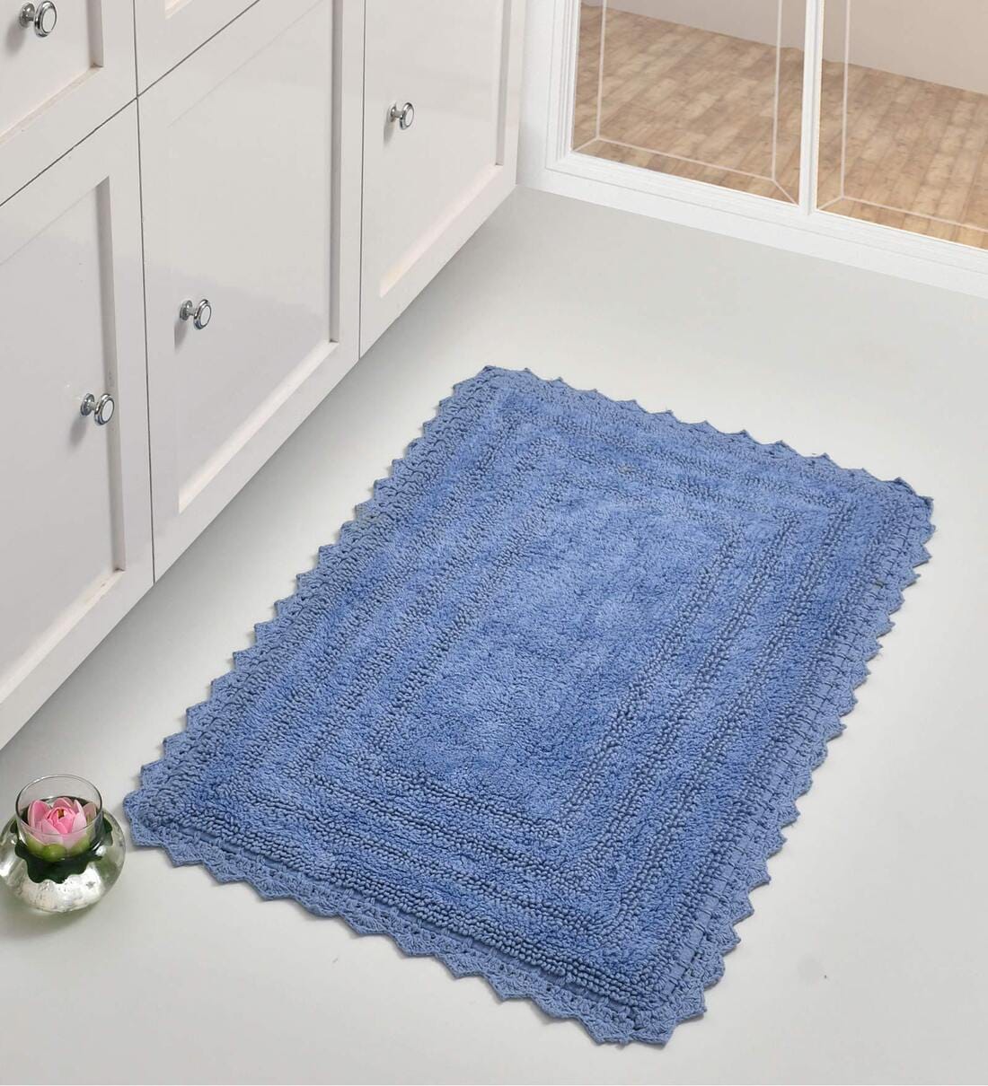 Buy Blue Solid Cotton 32x20 Inches Super Soft Bath Mat by Sheen decor ...