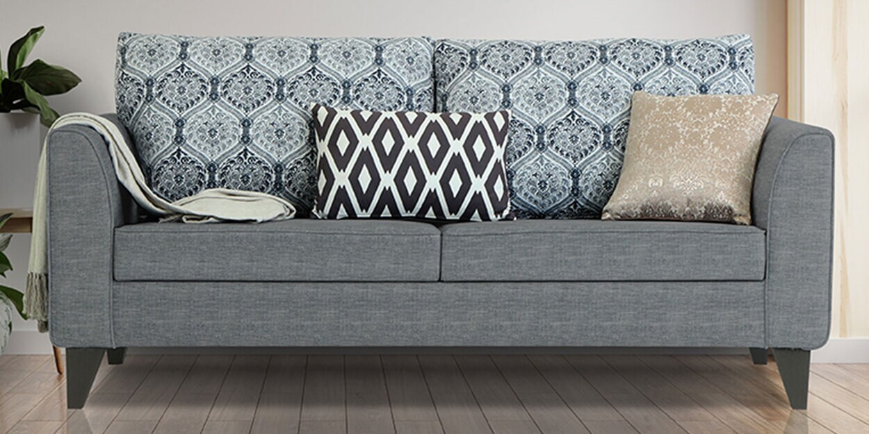 Buy Cortina Damask 3 Seater Sofa in Grey Colour by Adorn India Online ...