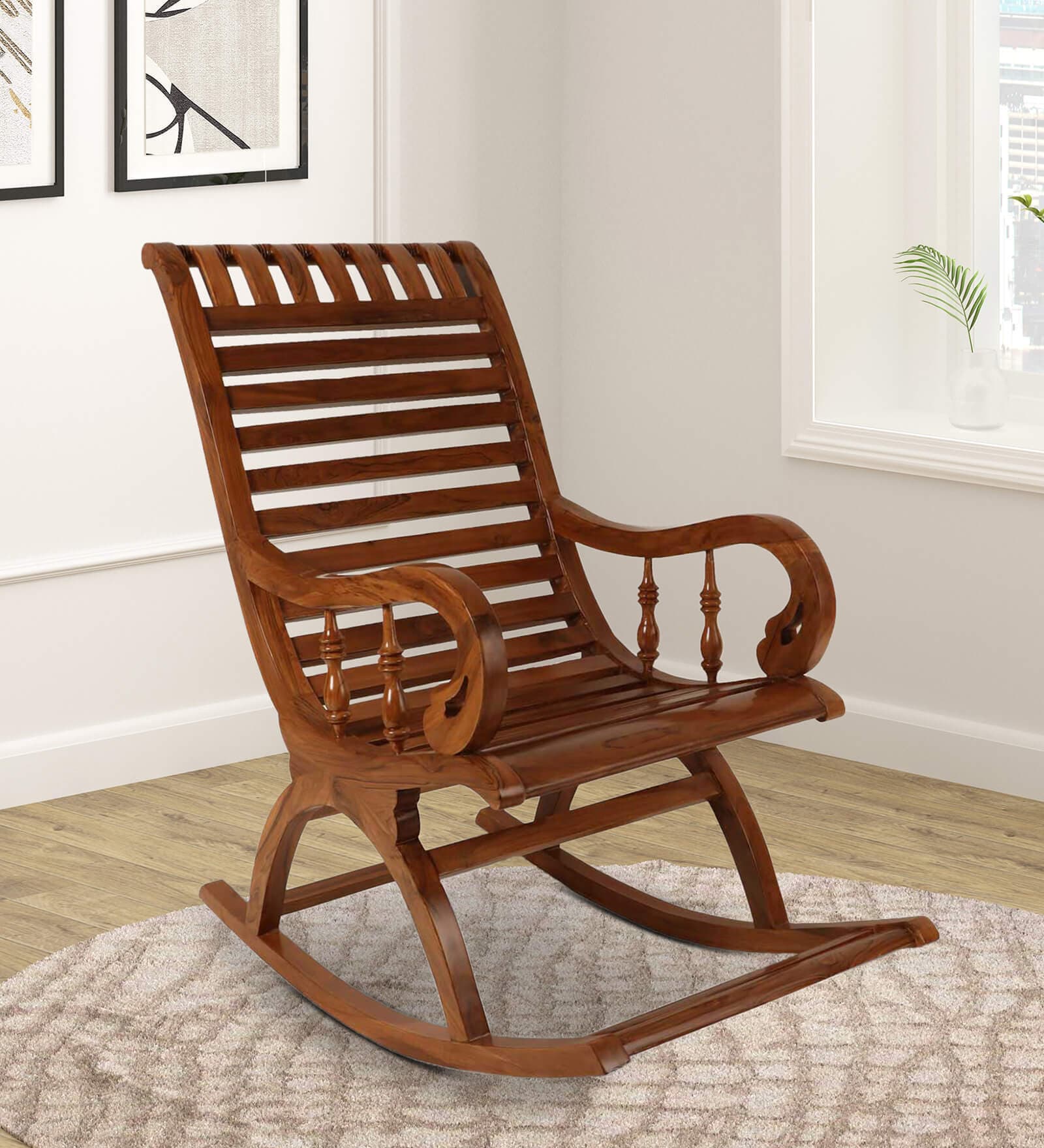 Buy Colorodo Teak Wood Rocking Chair In Teak Finish at 56% OFF by DZYN ...