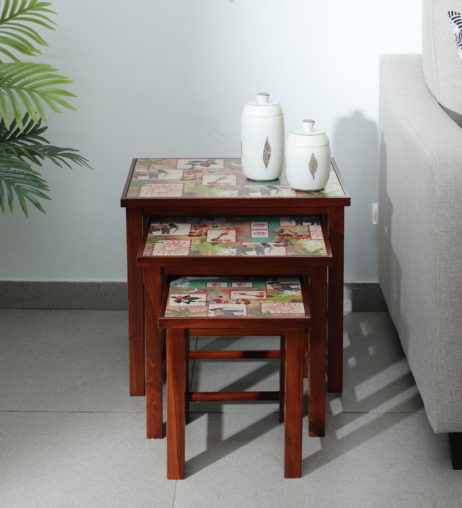 Buy Traditional Printed Solid Wood Nesting Table in Brown Colour at 34% ...