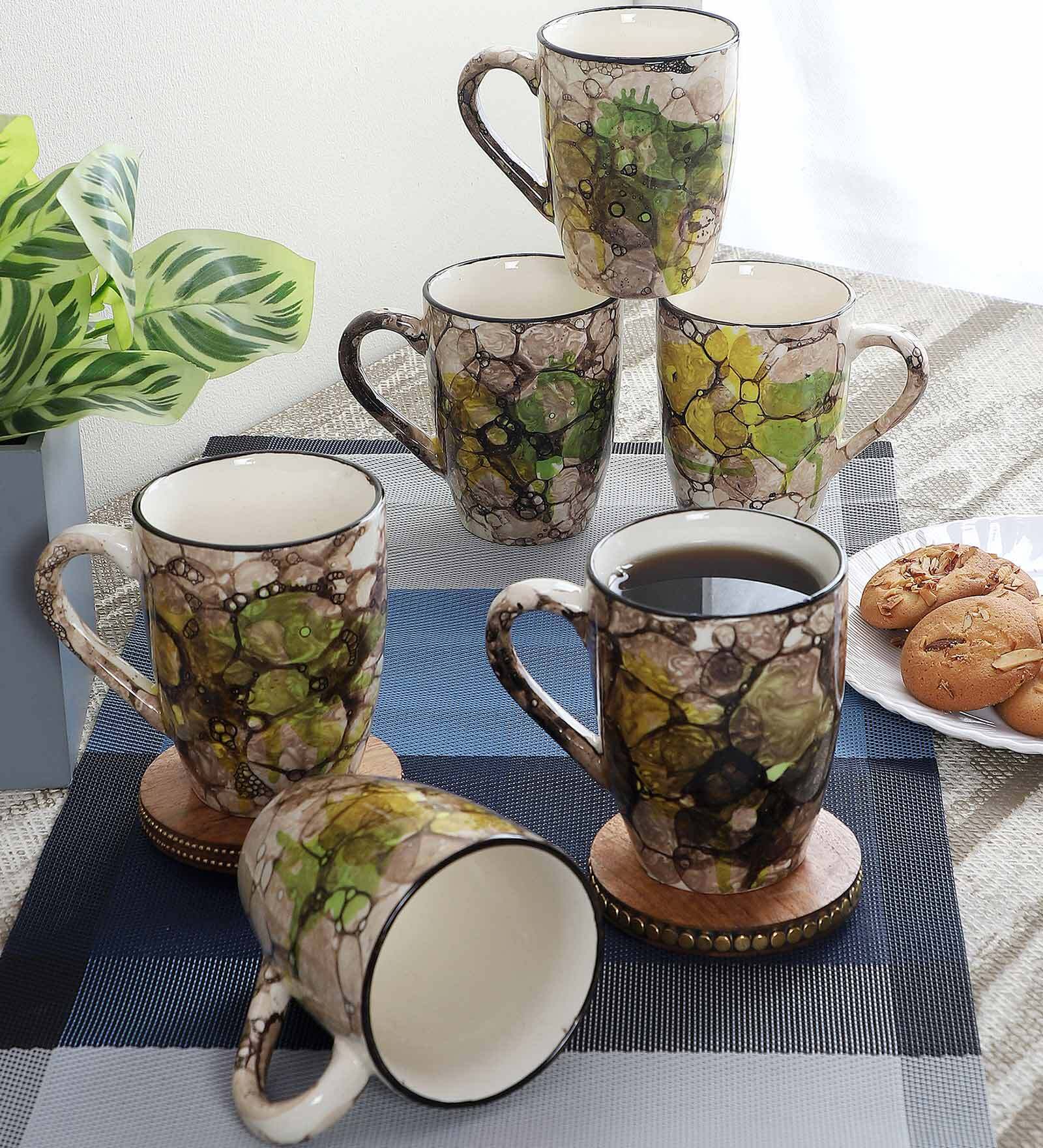Buy Coloured Stone 280ml (Set of 7) Ceramic Coffee Mug with Tray by CDI ...