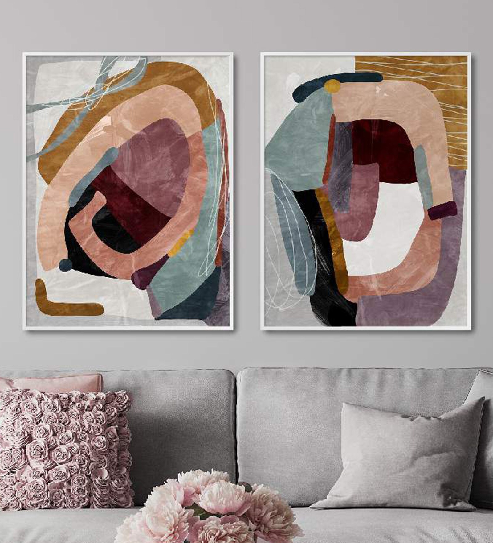 Buy Concentric Multicolour Multicolor Canvas Framed Art Print Set of 2 ...