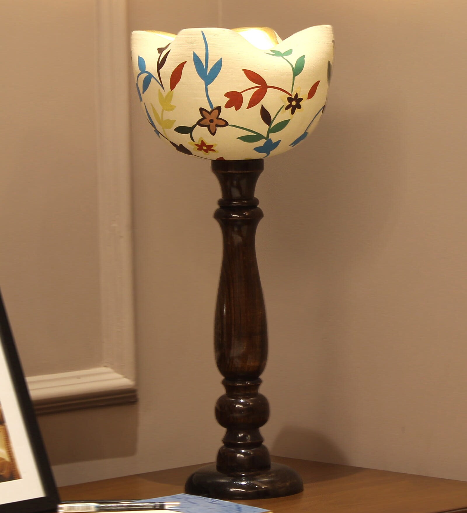 Buy Contemporary Mashal Multicolour Shade Table Lamp With Teracotta ...