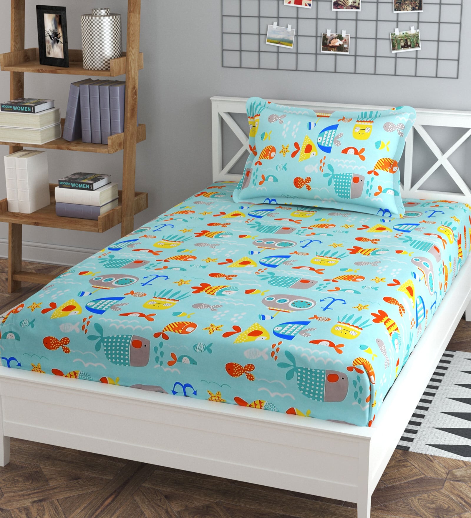 Buy Coo Coo Kids Collection Blue Cotton Blend 1 Bedsheet With 1 Pillow ...