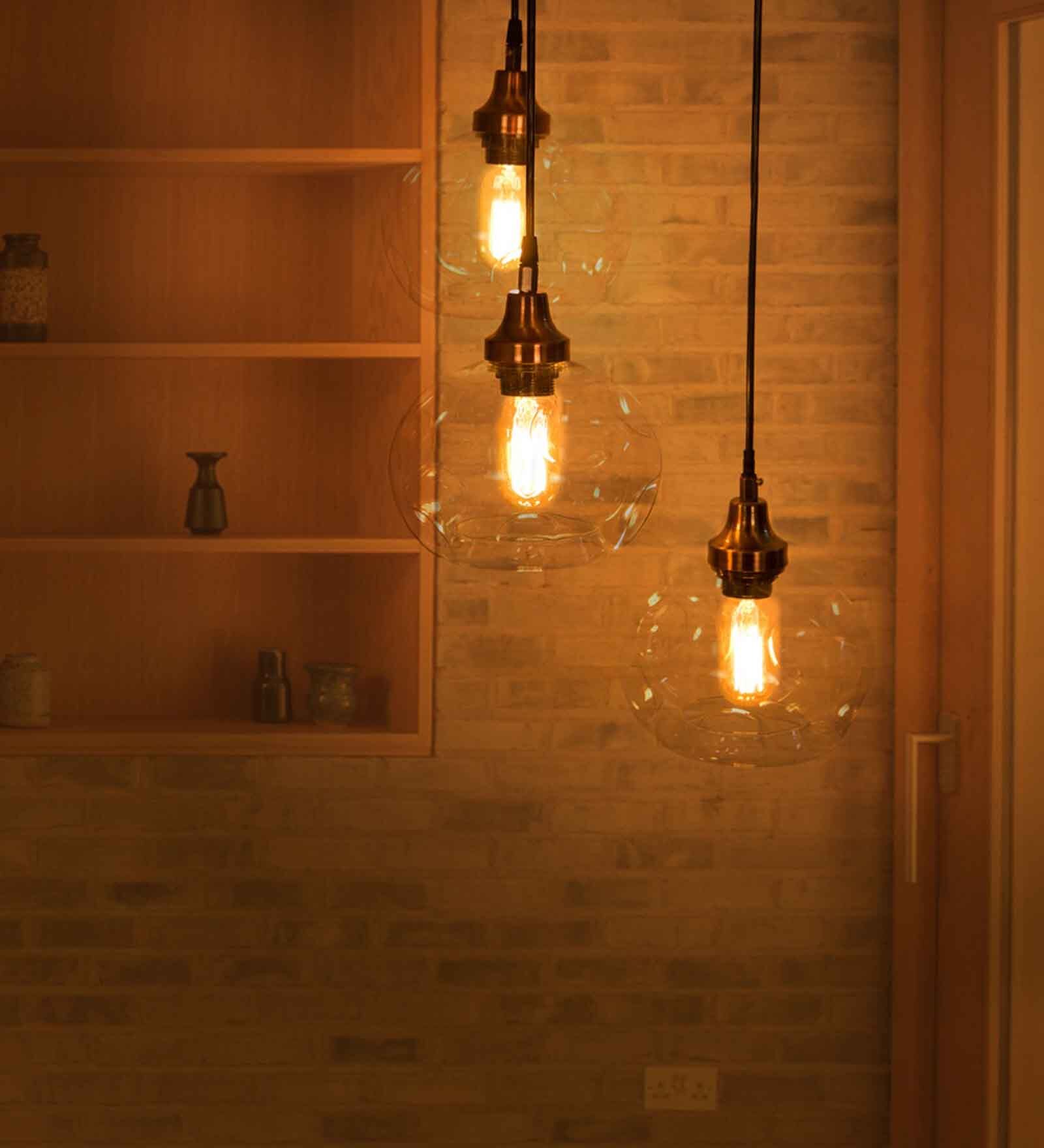 Buy Copper 3 Drop Round Spot Glass Copper Hanging Pendant Light by Fos ...