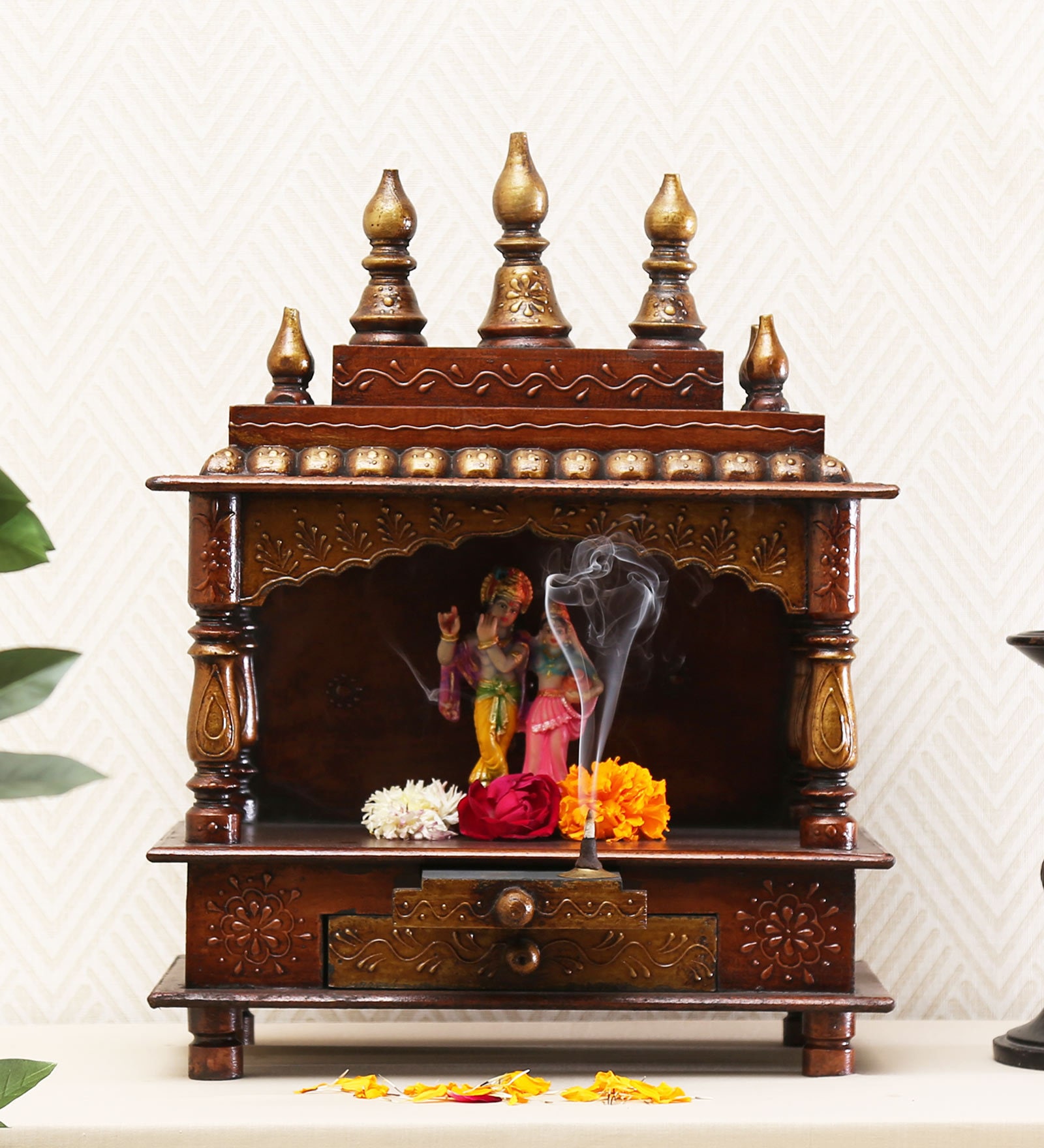 Buy Copper Mango Wood Floor Rested Mandir Without Door at 38% OFF by ...