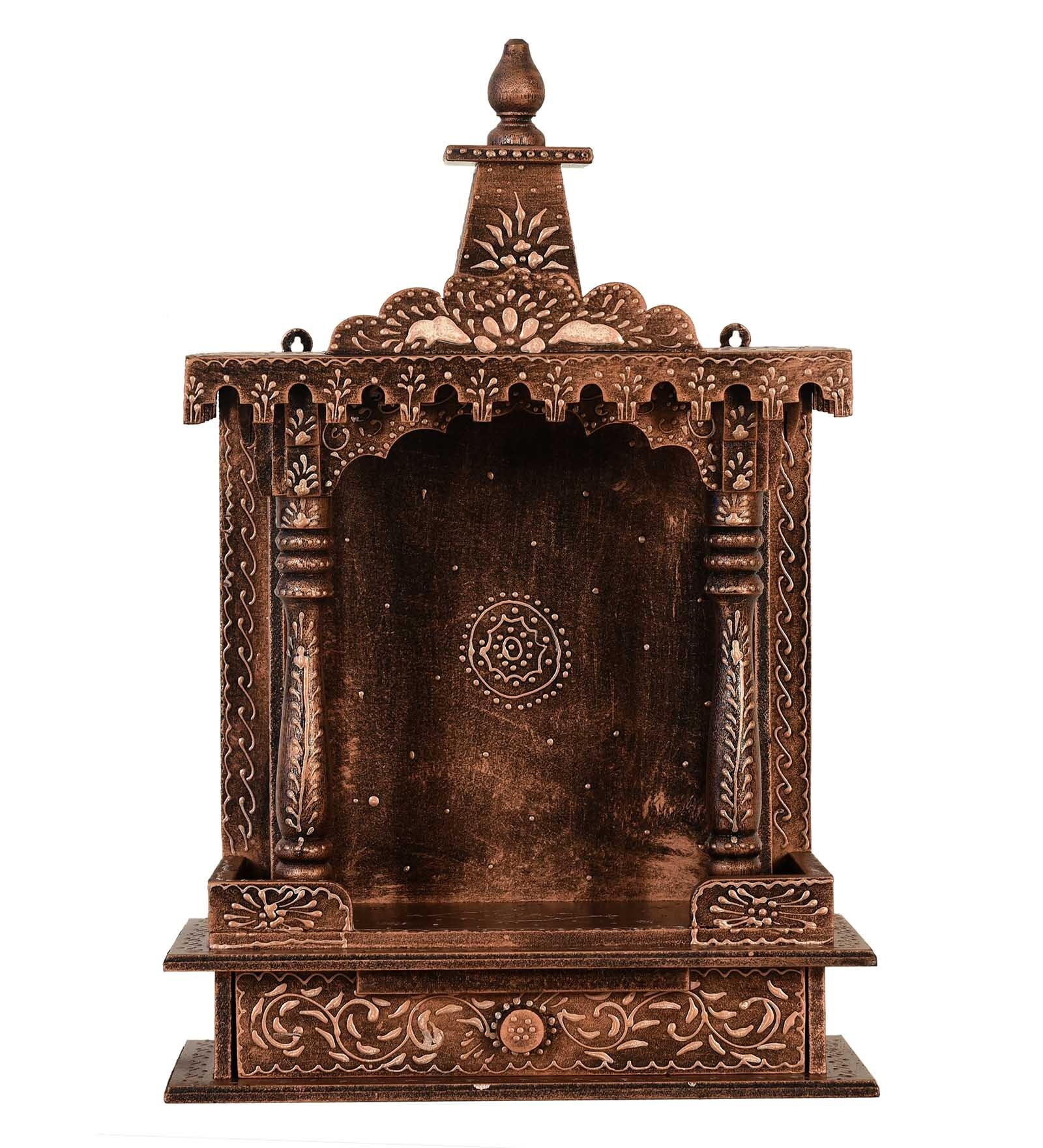 Buy Copper Mango Wood Pooja Mandir Without Door By Shrinath at 20% OFF ...