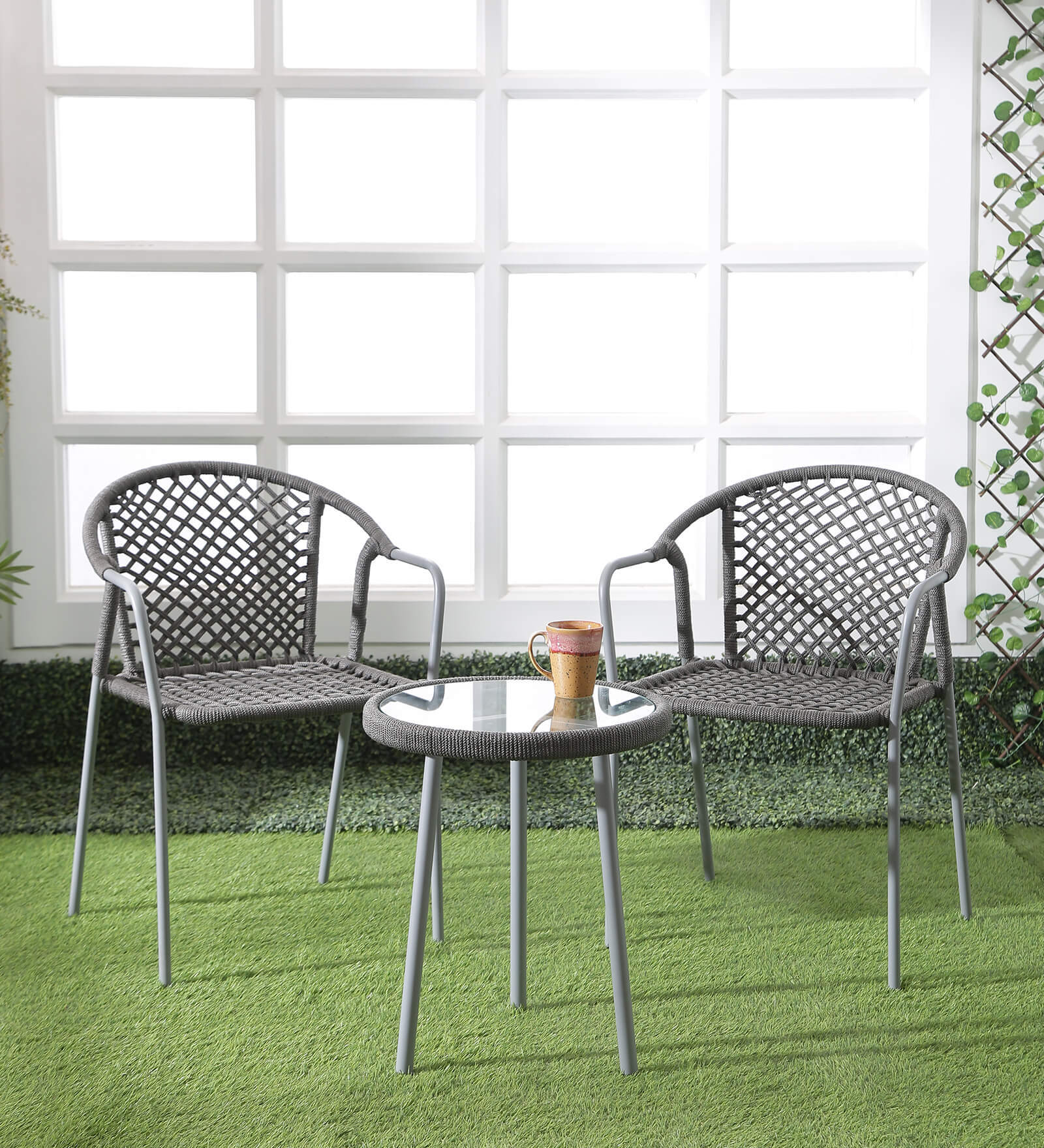 Buy Coral Steel & Braided Rope Table And Chair Sets In Grey Finish at ...