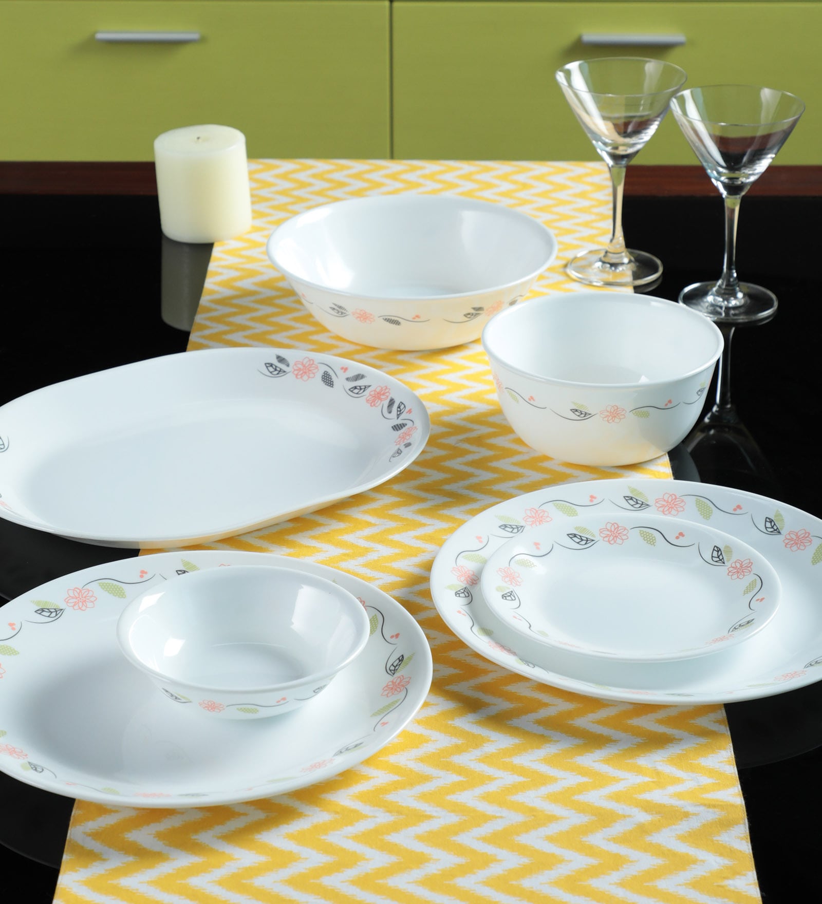 Buy Corelle Tangerine Garden Vitrelle Glass Dinner Combos - Set of 21 ...
