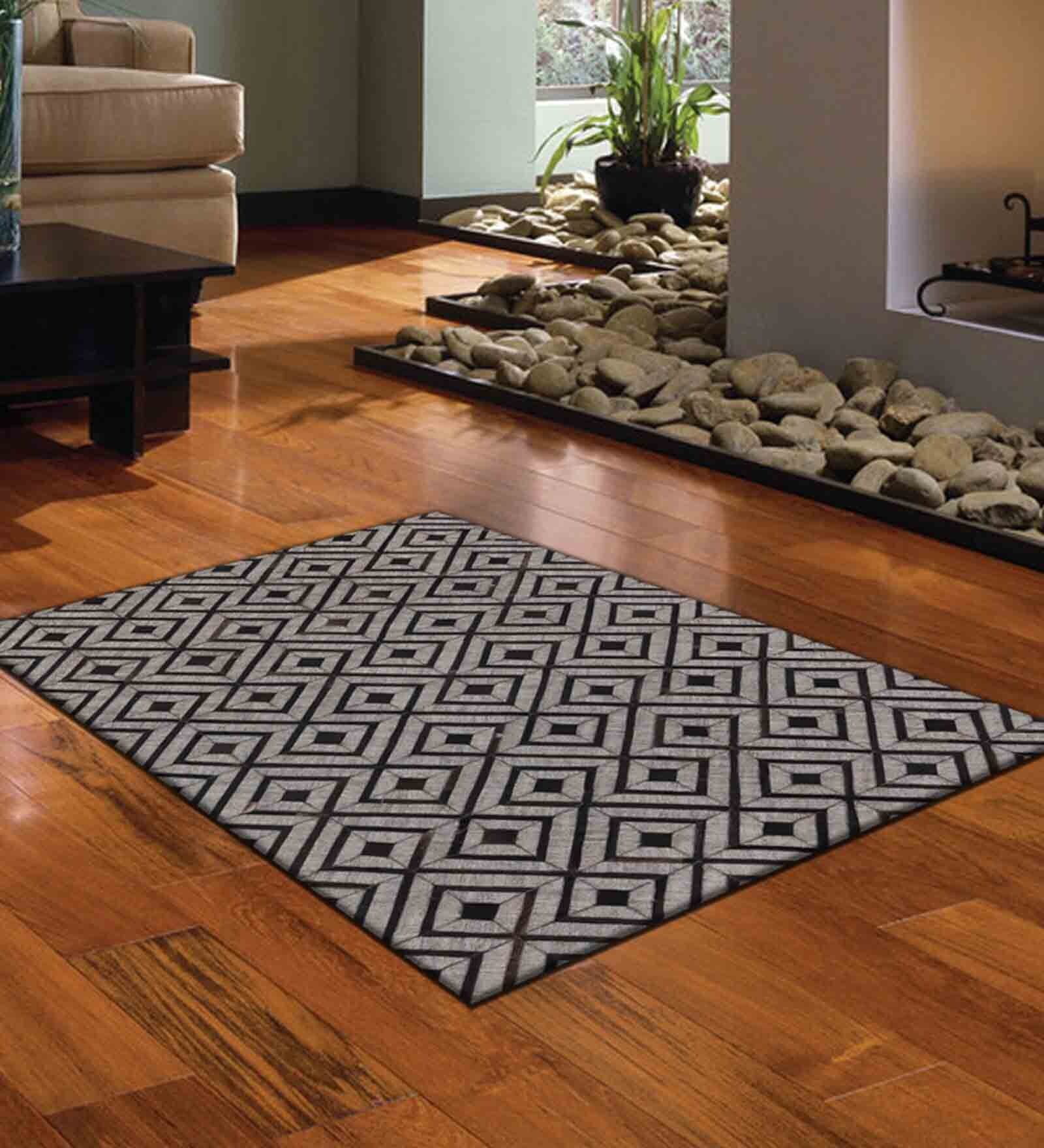 Buy Black Leather Geometrical 4 x 6 Feet Hand Woven Carpet by Dazzhome ...