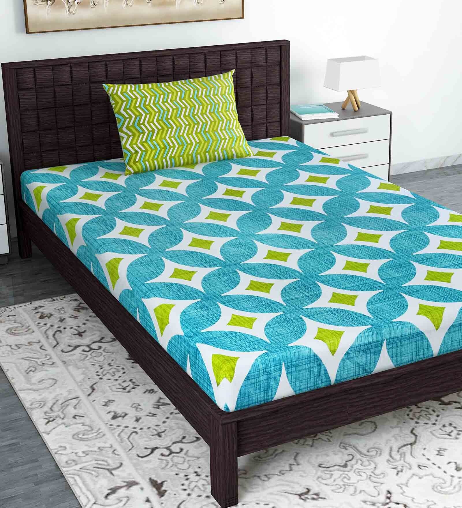 Buy Multicolor Abstract 144 TC Cotton Single Bed Sized Bed Sheets With ...