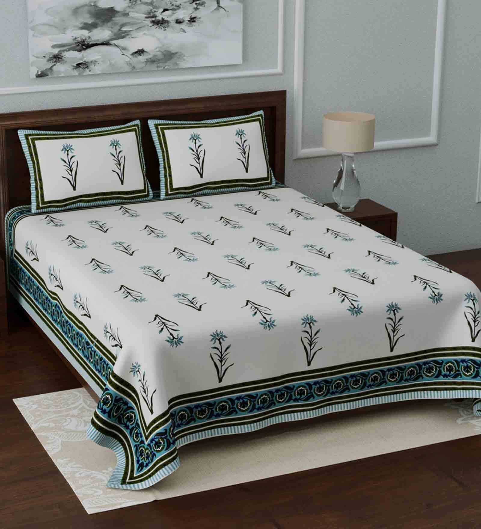 Buy Cotton 210 TC Double King Size Bedsheet with 2 Pillow Covers by ...