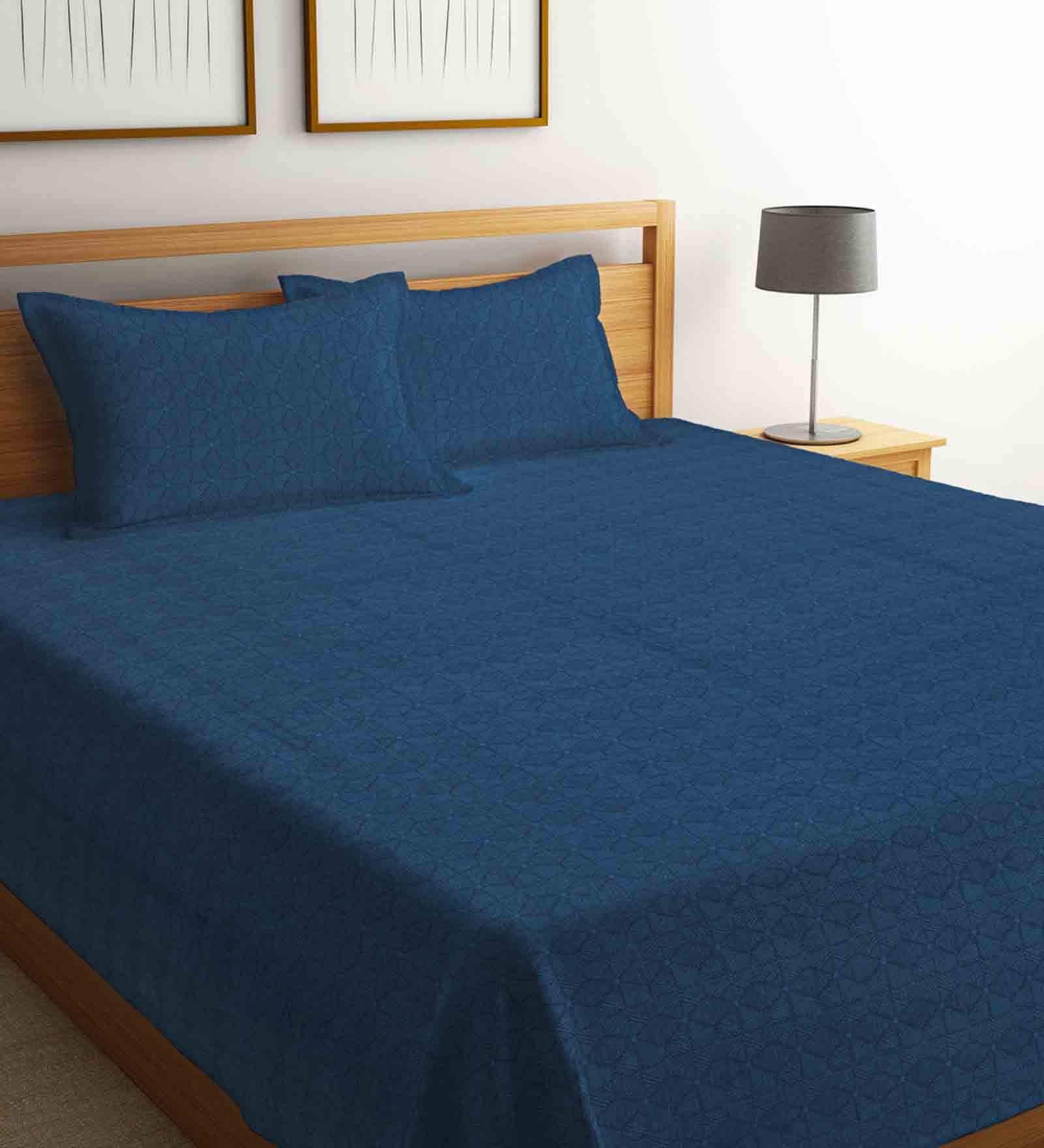 Buy Blue Abstract 300 TC Cotton Double Bed Cover with 2 Pillow Covers ...